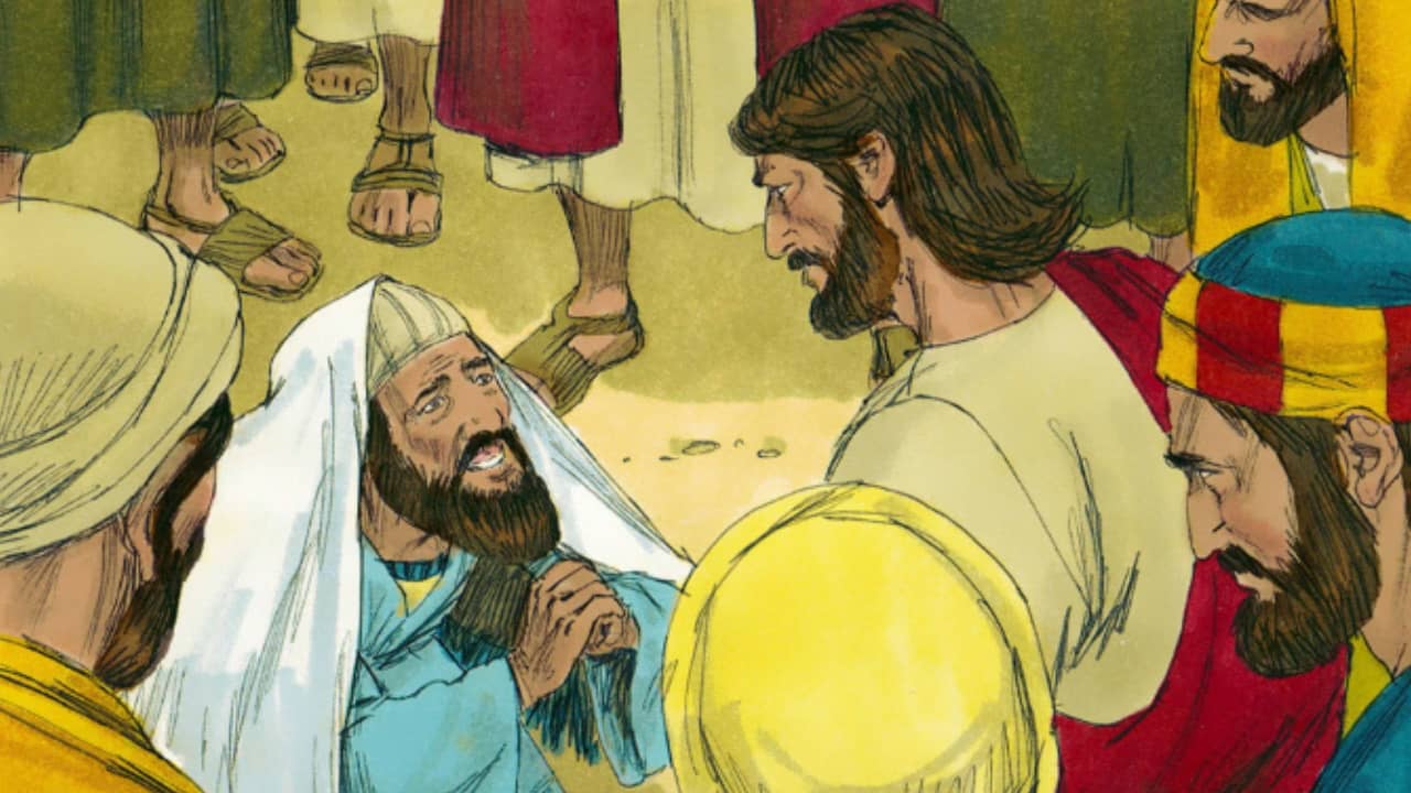 Jairus' datter og kvinnen som rører ved Jesu klær, Matteus 9:18-26, Markus 5:21-43, Lukas 8:40 ...