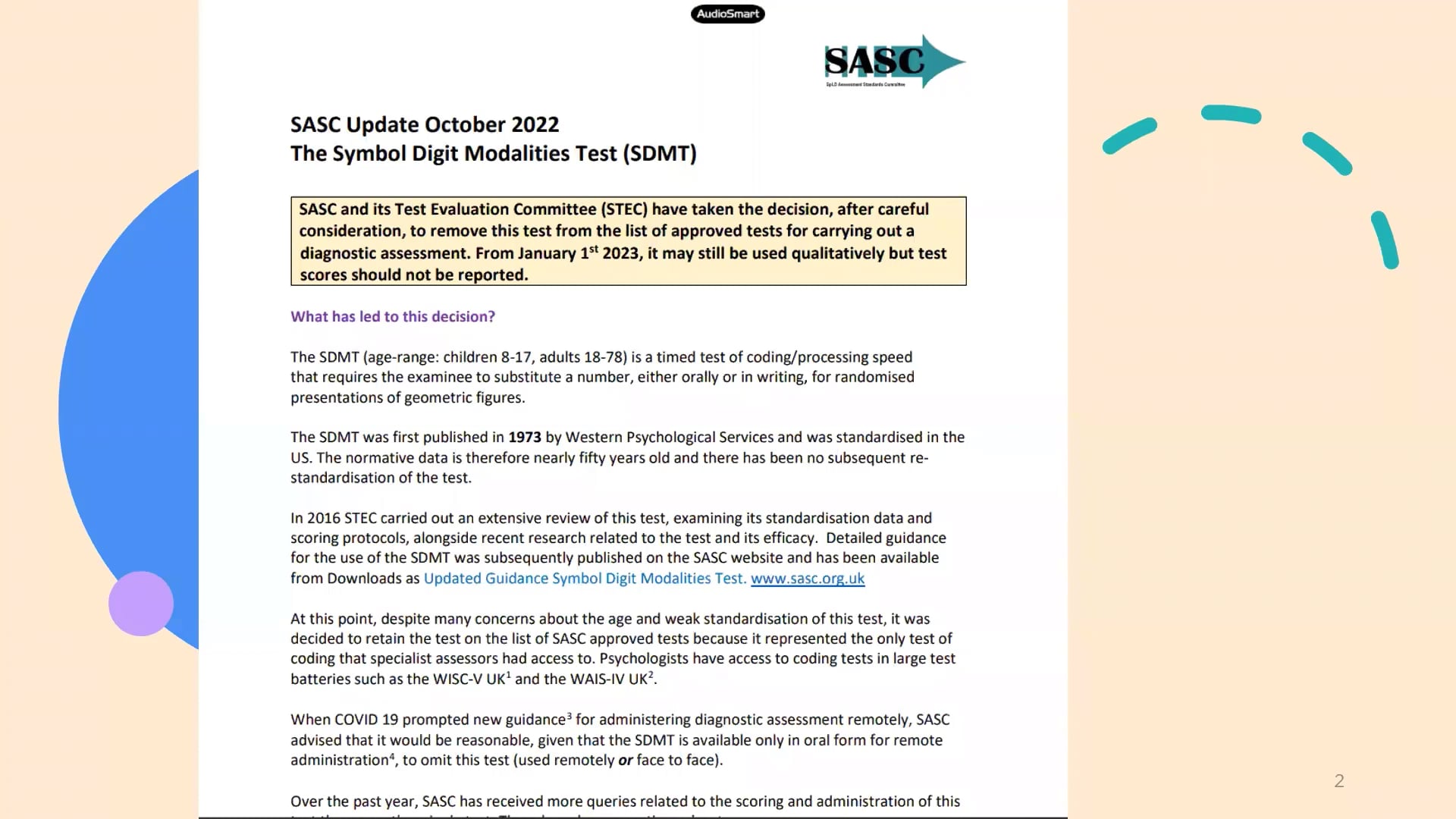 SDMT updated guidance October 2022 on Vimeo