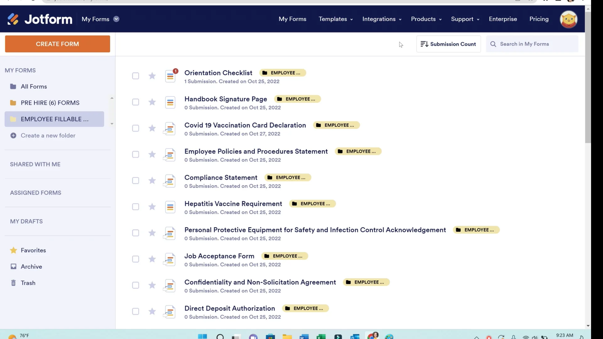 Jotform and Setting up HR Folders