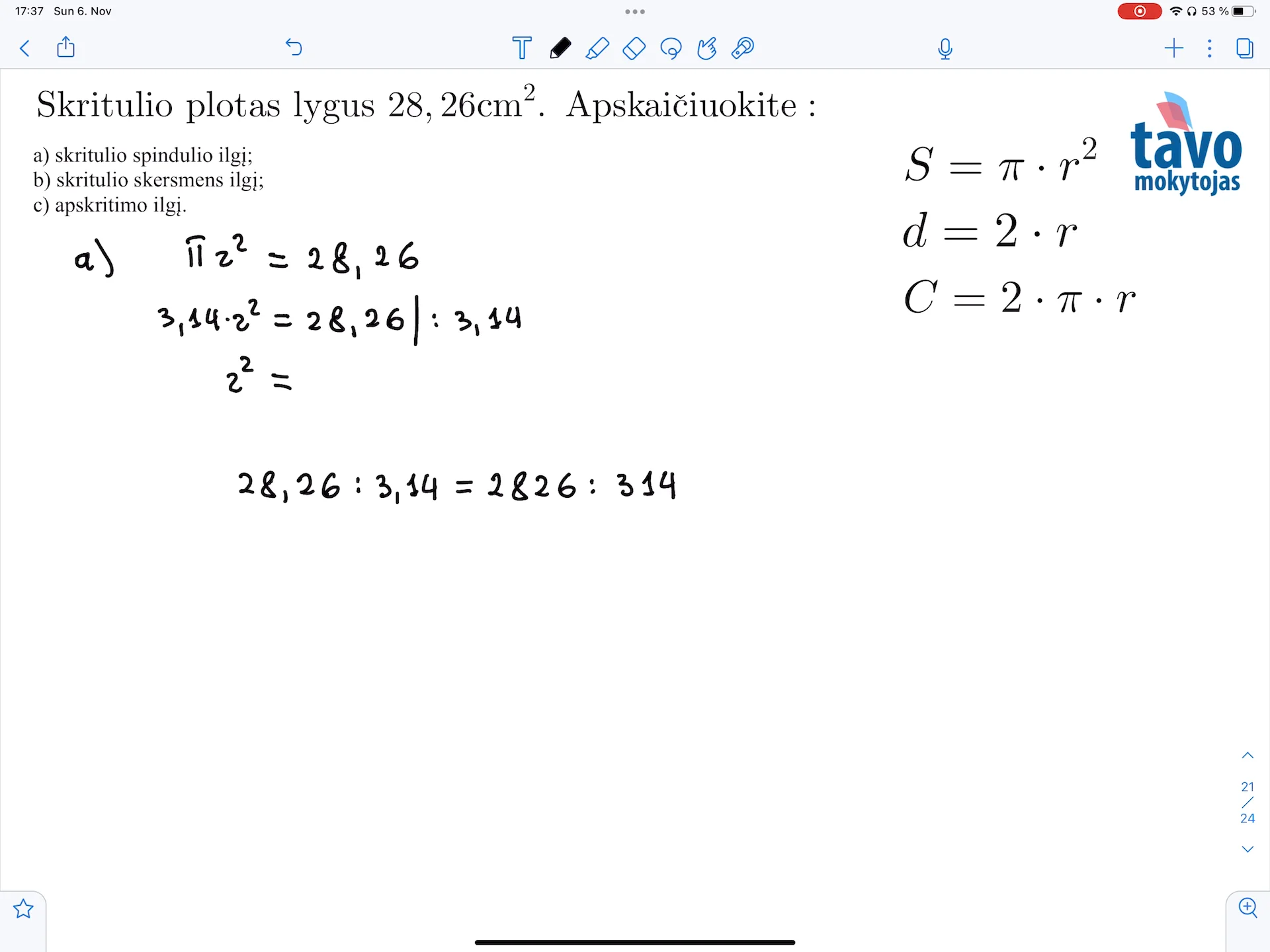Skritulio_spindulio_skersmens_apskritimo_ilgio_skaičiavimas_kai_žinomas ...
