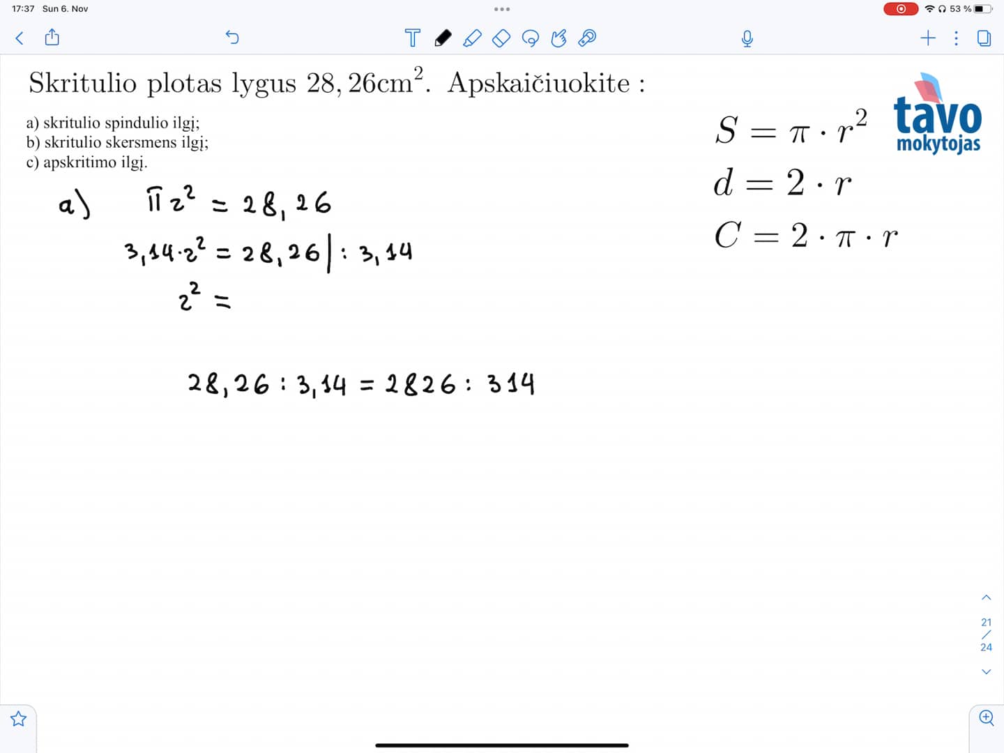 Skritulio_spindulio_skersmens_apskritimo_ilgio_skaičiavimas_kai_žinomas ...
