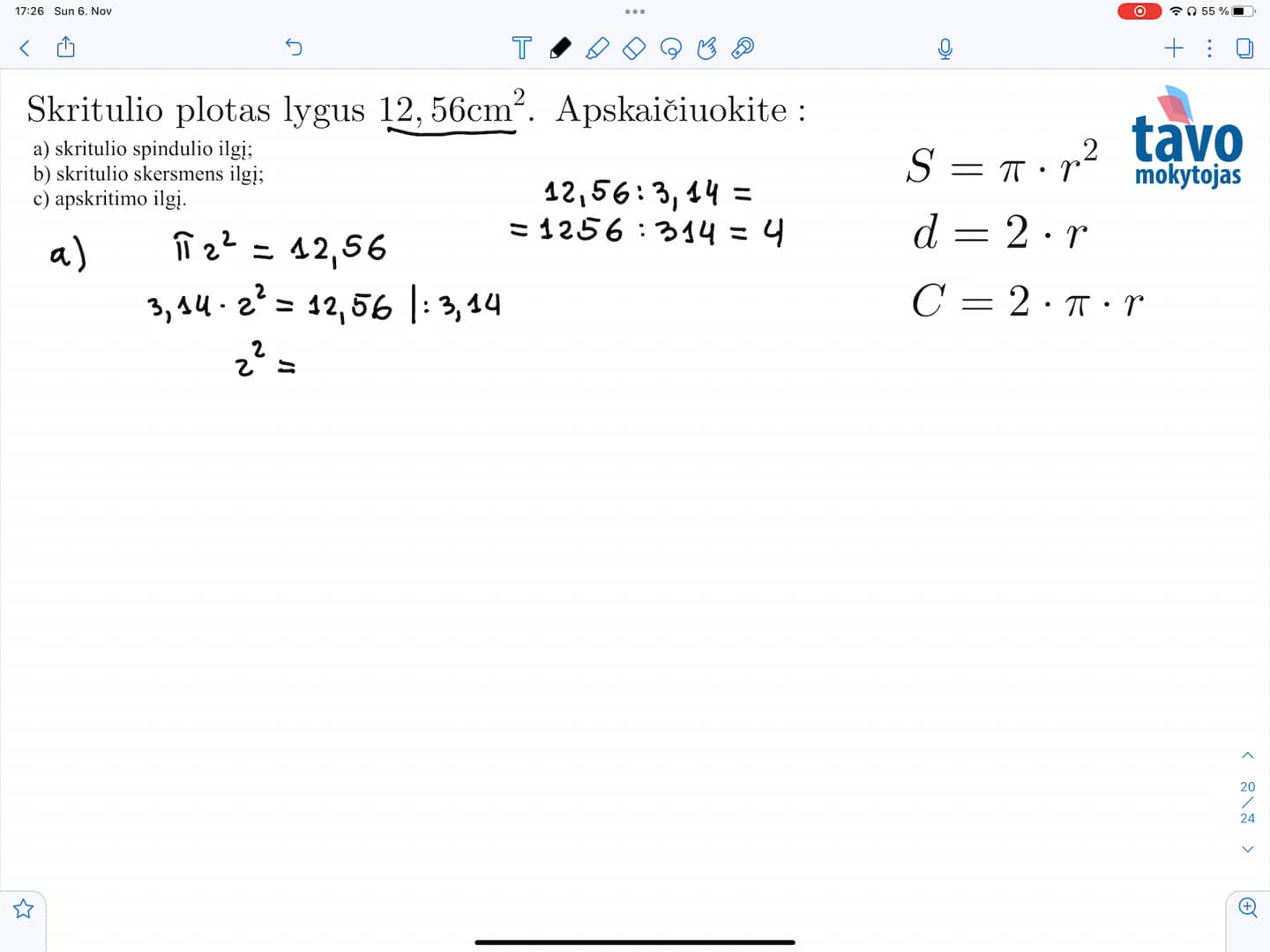 Skritulio_spindulio_skersmens_apskritimo_ilgio_skaičiavimas_kai_žinomas ...