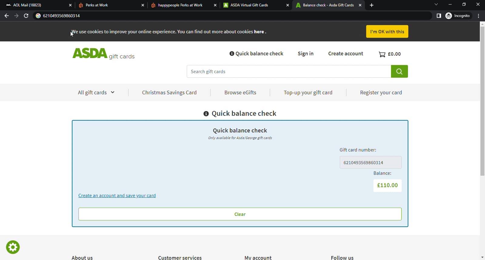 Balance check - Asda Gift Cards - Google Chrome 2022-11-07 10-52-17.mp4 ...
