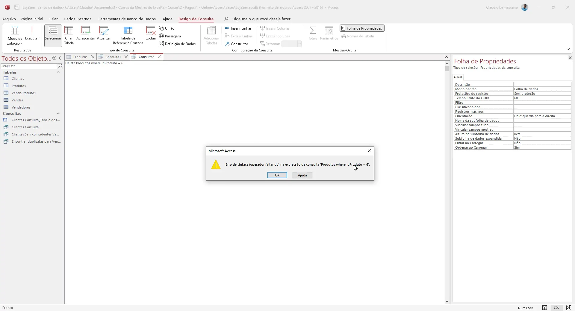 Aula 24 - Excluir Dados no Modo SQL on Vimeo