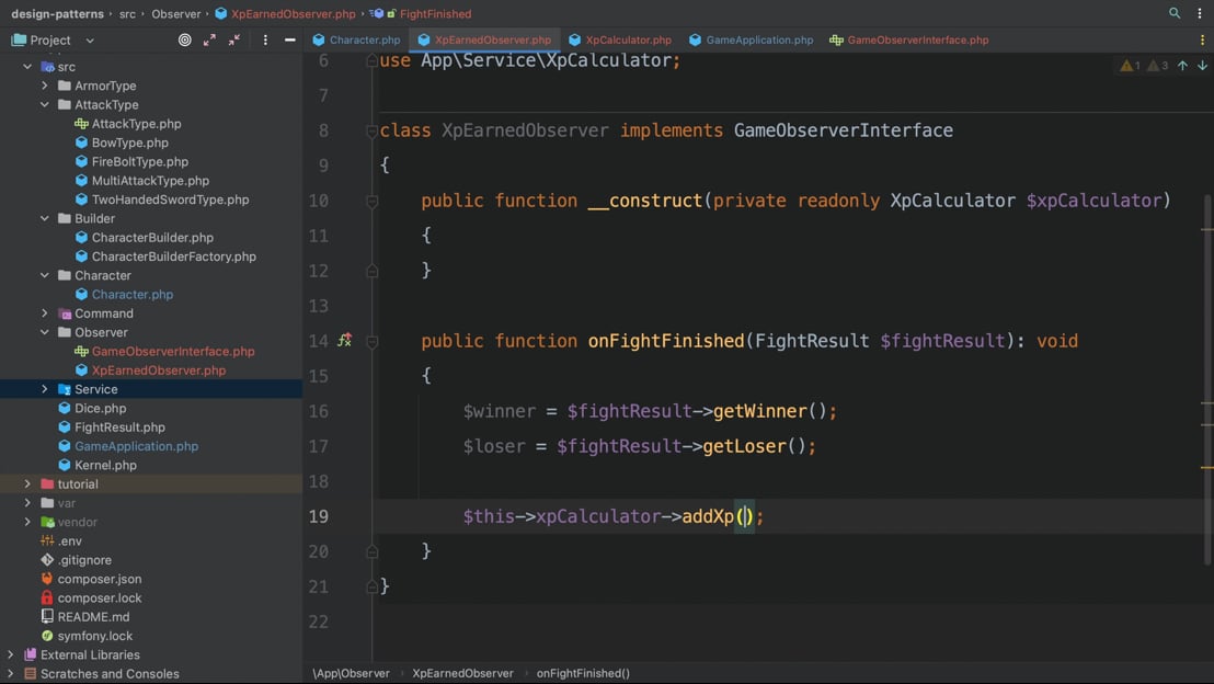 The Observer Class > Design Patterns for Fun and Proficiency | SymfonyCasts