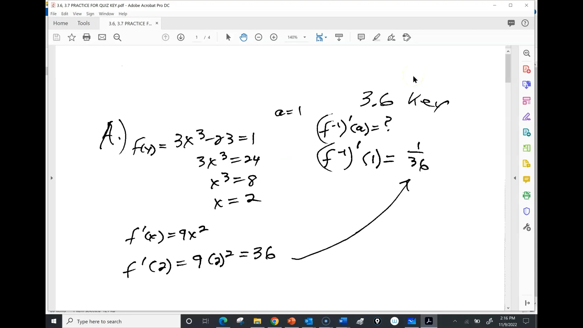 ap calc 3.6 practice key (part of 3.6,7 practice)