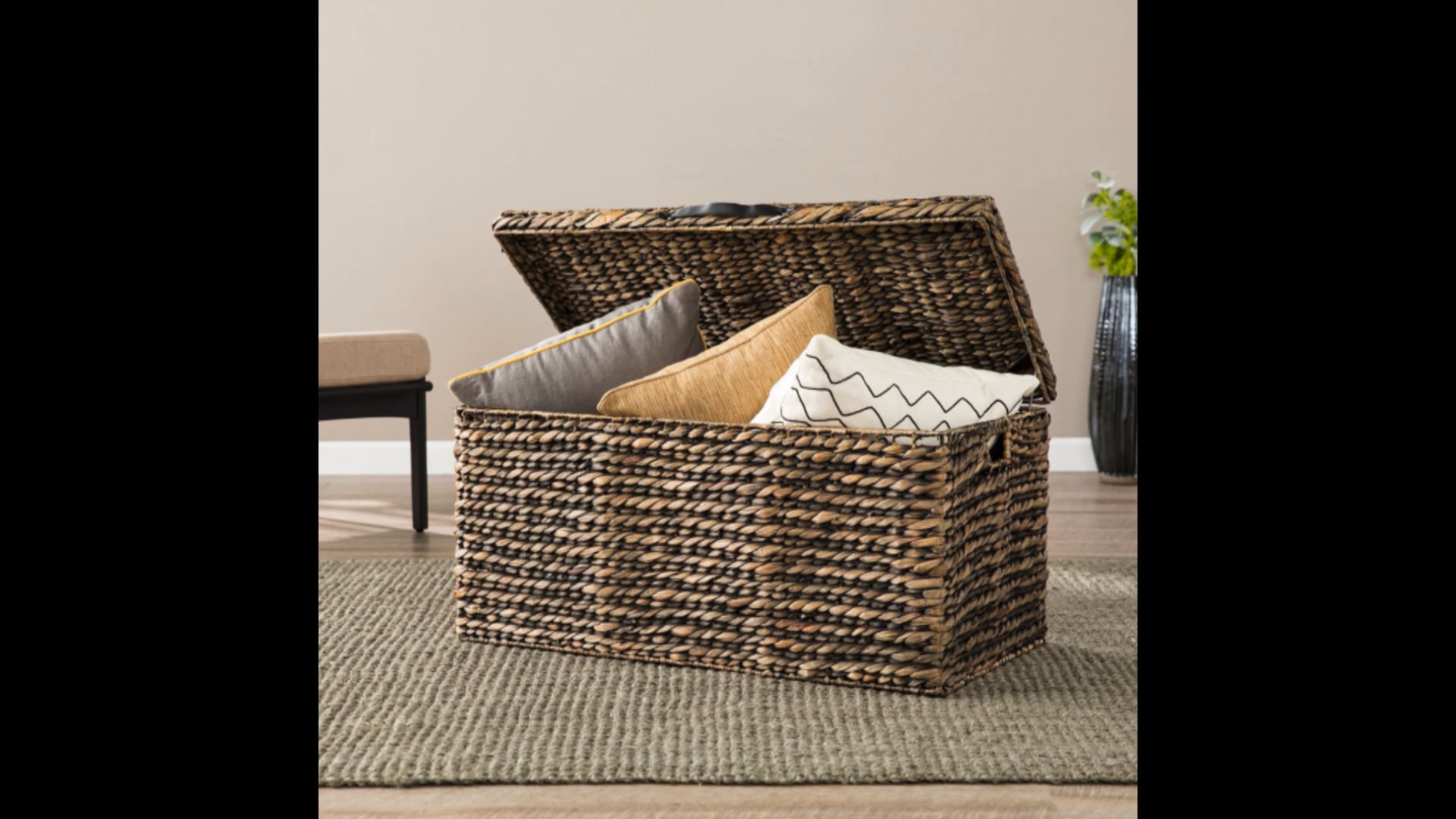 Nilam Water Hyacinth Cocktail Storage Trunk Table - Beach Style ...