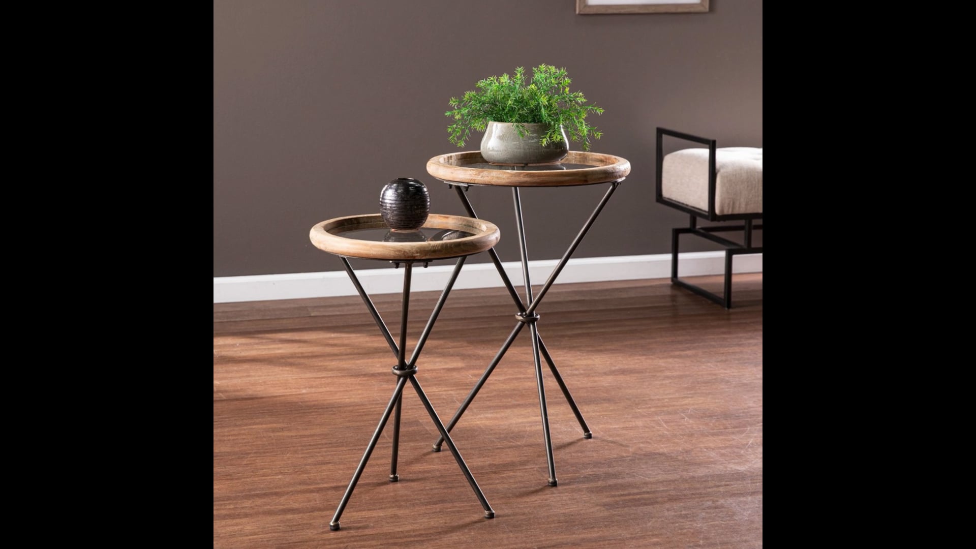 Valerie Glass-Top Accent Tables 2-Piece Set - Industrial - Side Tables ...