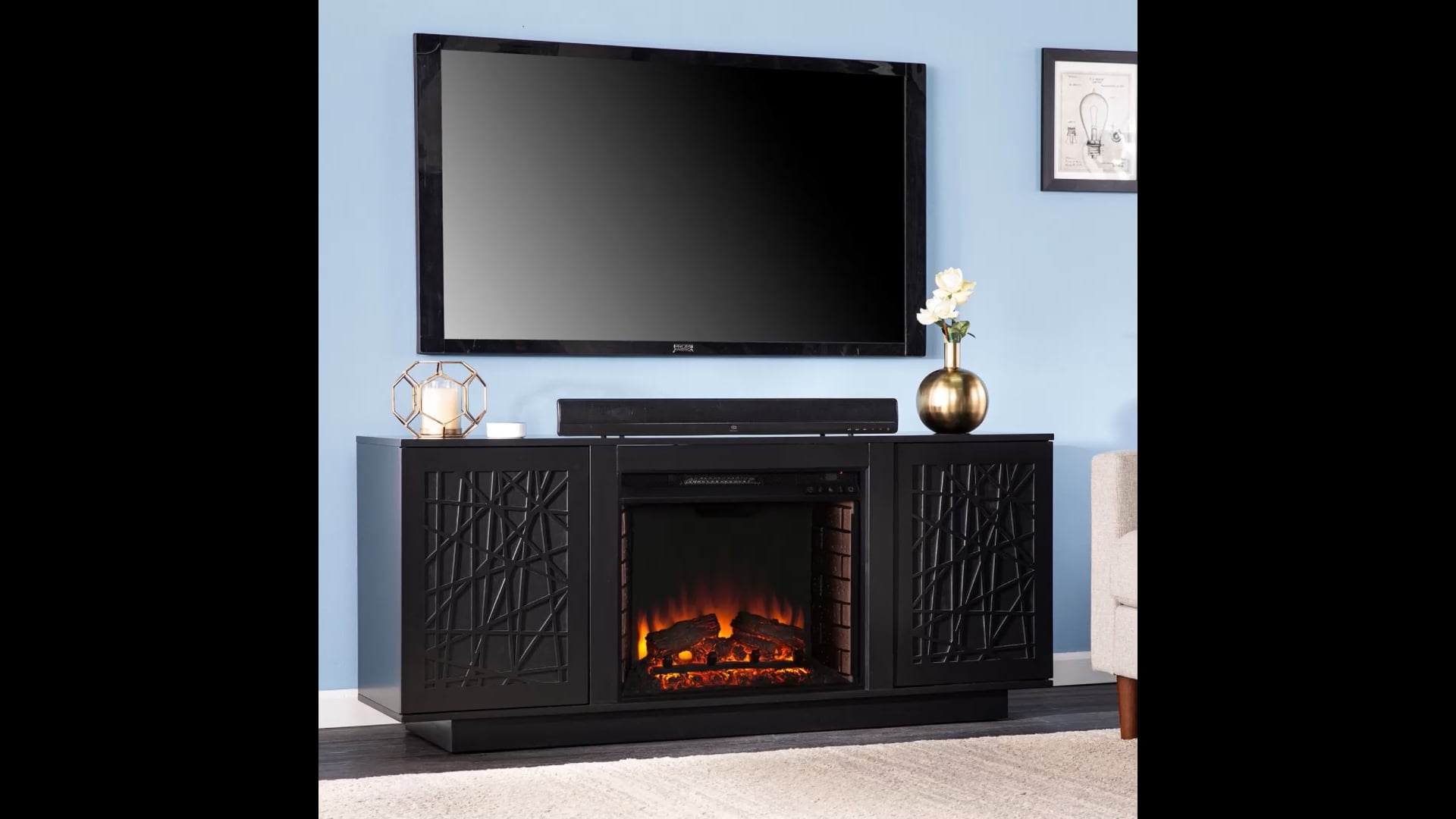 Vivian Electric Media Fireplace With Storage, Black - Transitional ...