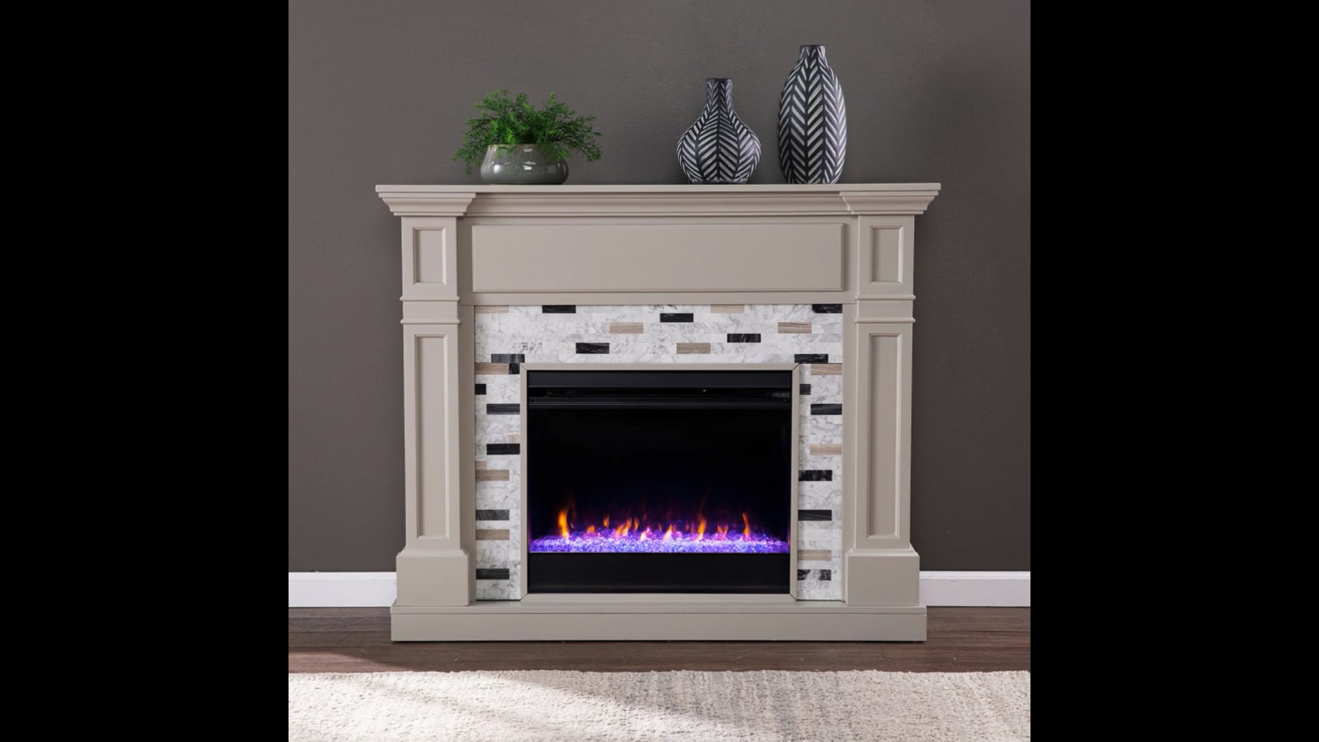Larams Color Changing Electric Fireplace With Marble Surround ...