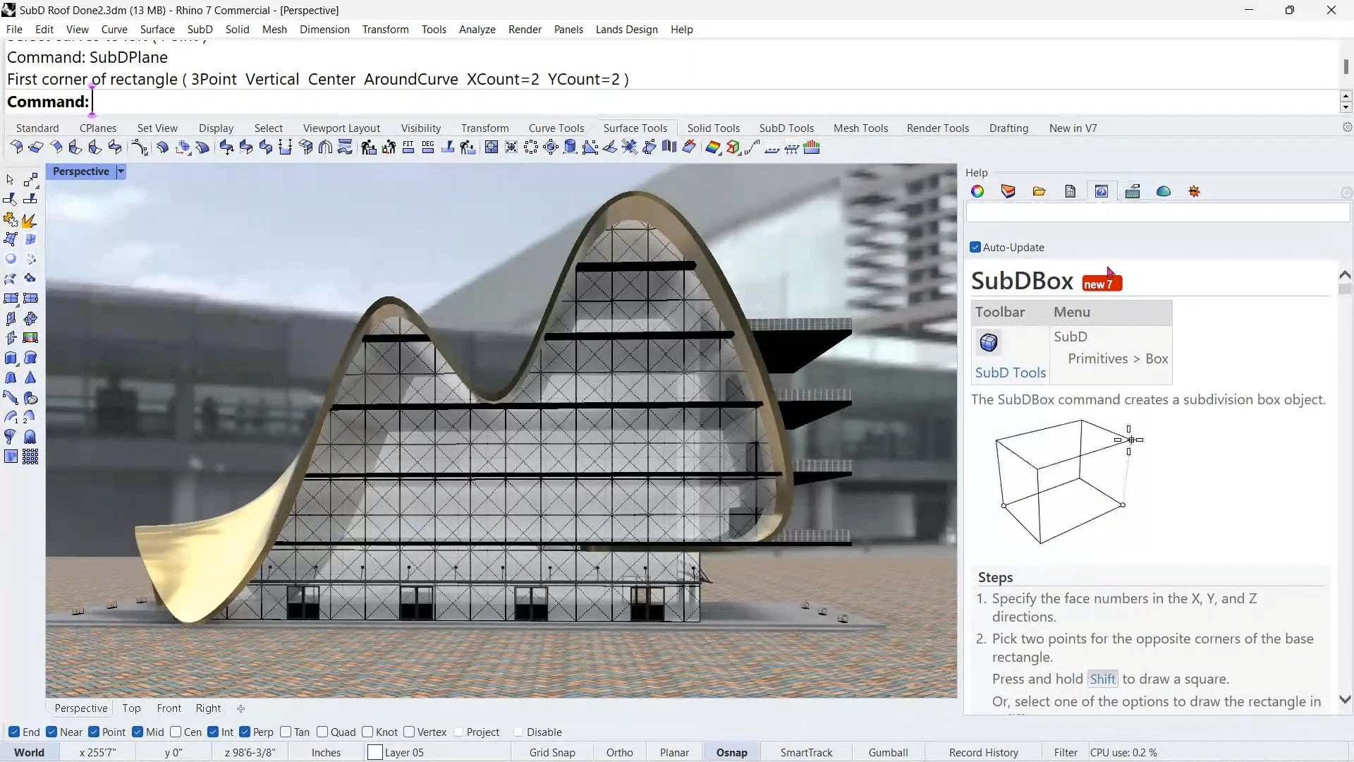 SubD Roof Tutorial for Rhino 7 Windows - Open Start 3DM_3 on Vimeo