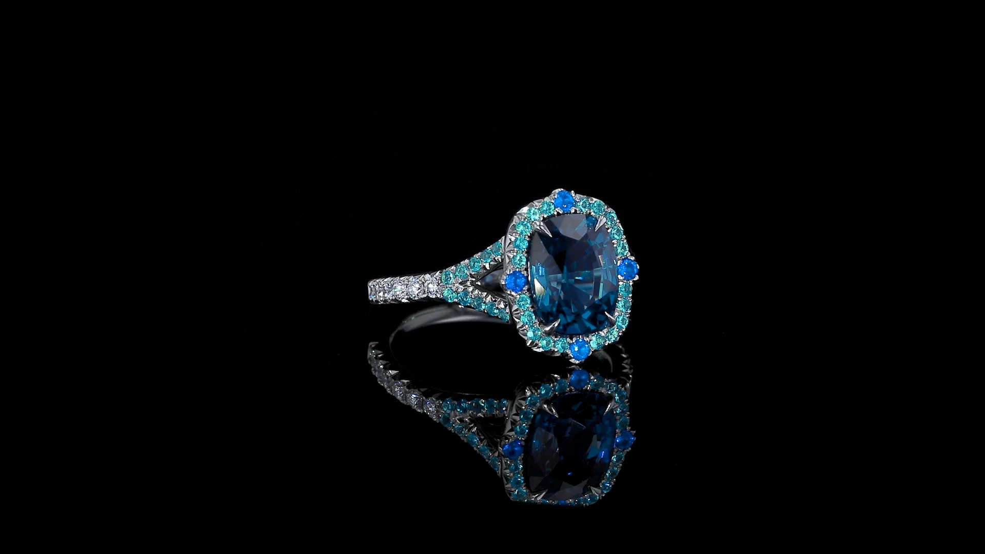 Omi Privé Cobalt Spinel, Hauyne, Paraíba Tourmaline & Diamond Ring ...