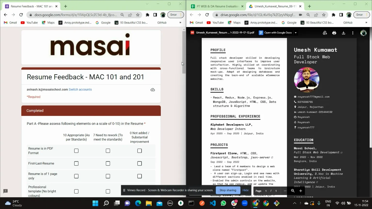 Umesh resume review. on Vimeo