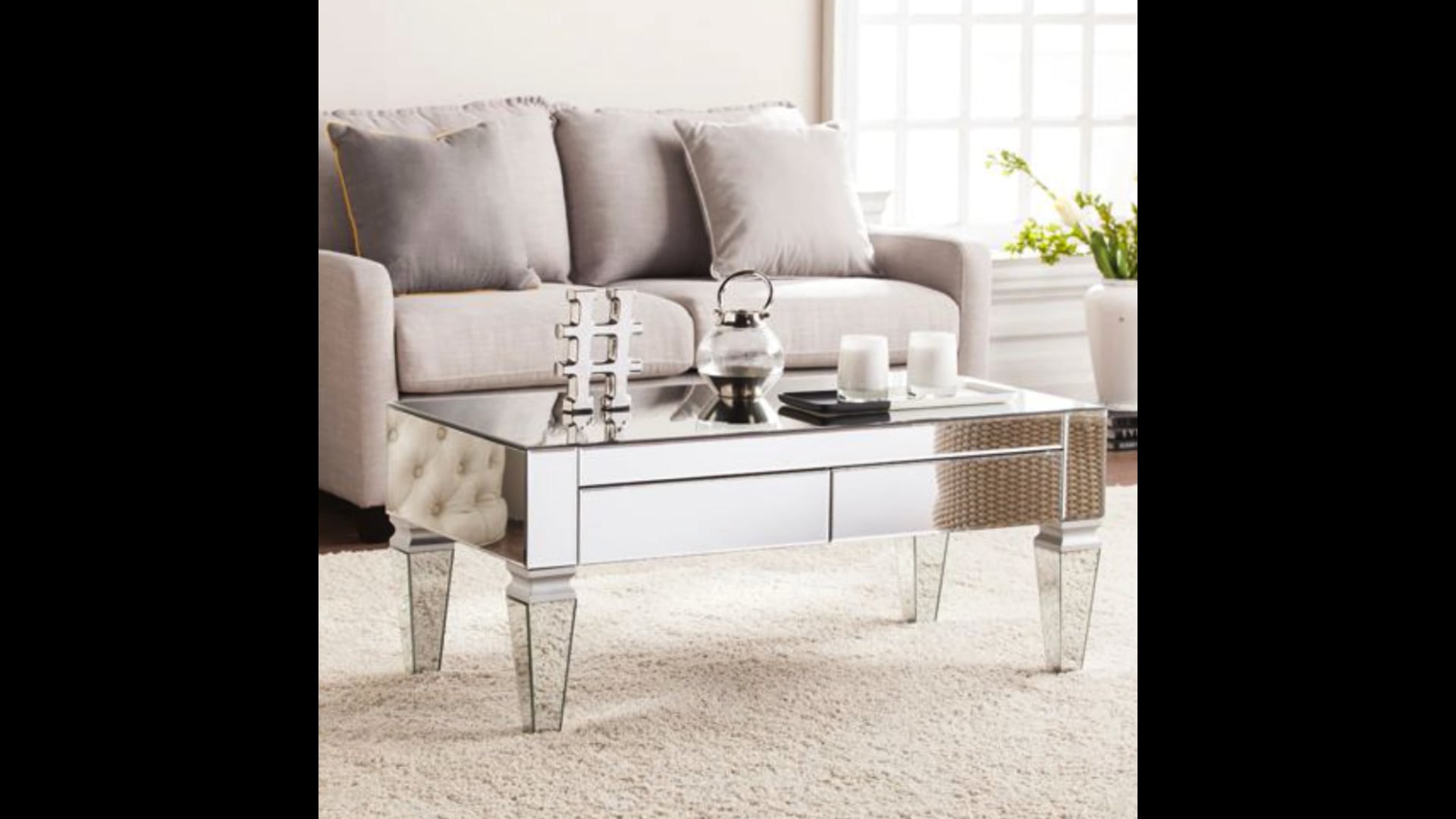 Holston Contemporary Mirrored Rectangular Cocktail Table - Transitional ...