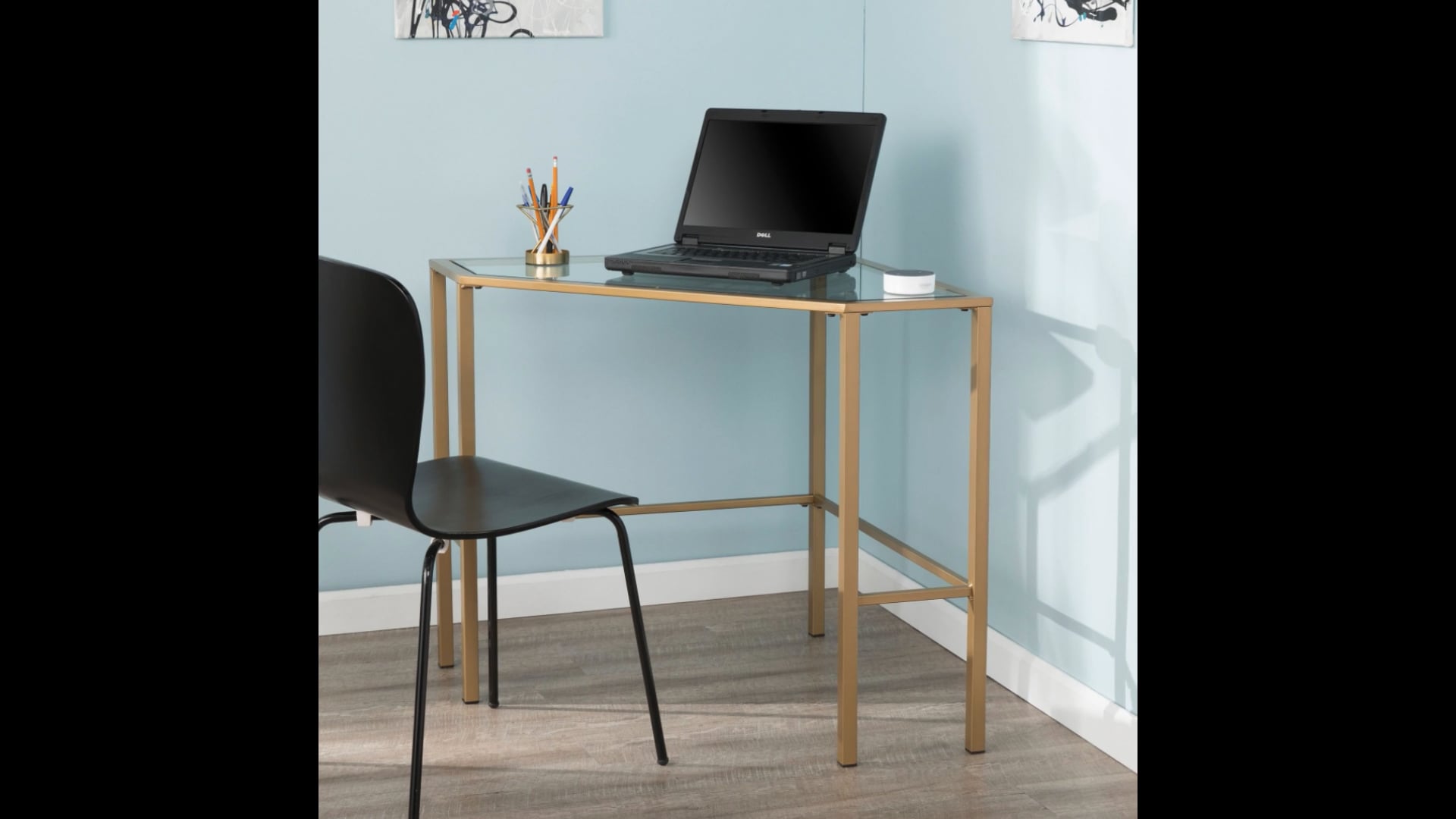 Oren Metal/Glass Corner Desk, Soft Gold - Contemporary - Desks And ...