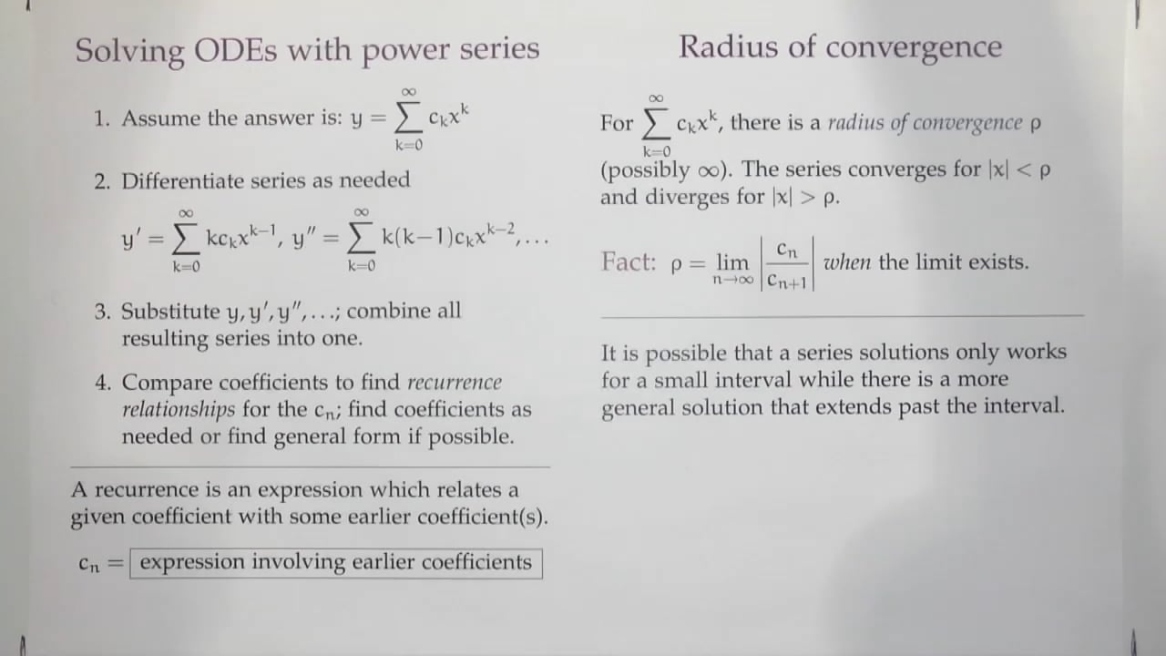 Differential Eqns. F22-31 -- Radius of convergence for series solutions
