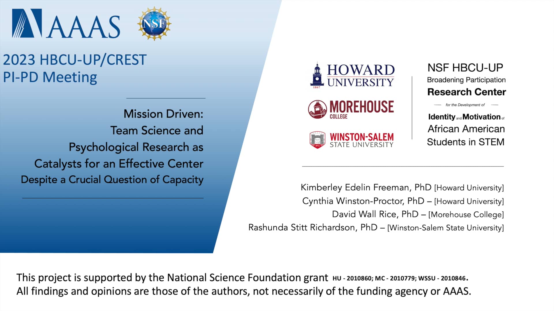 2023 HBCU-UP: CREST PI-PD Presentation - Mission Driven w/HU, MC & WSSU ...