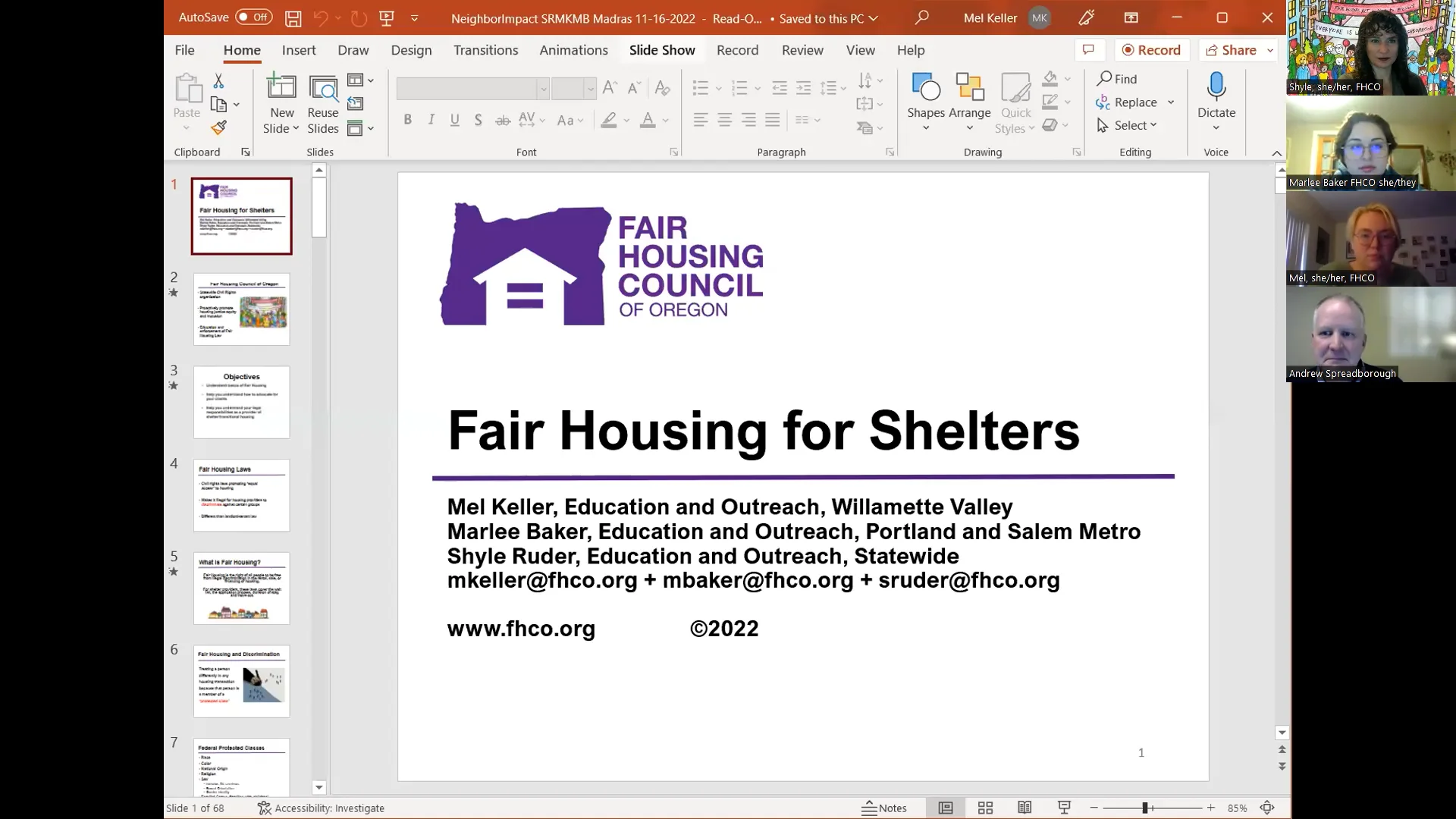 Training: Fair Housing for Shelters and Advocates 11/17/2022 on Vimeo
