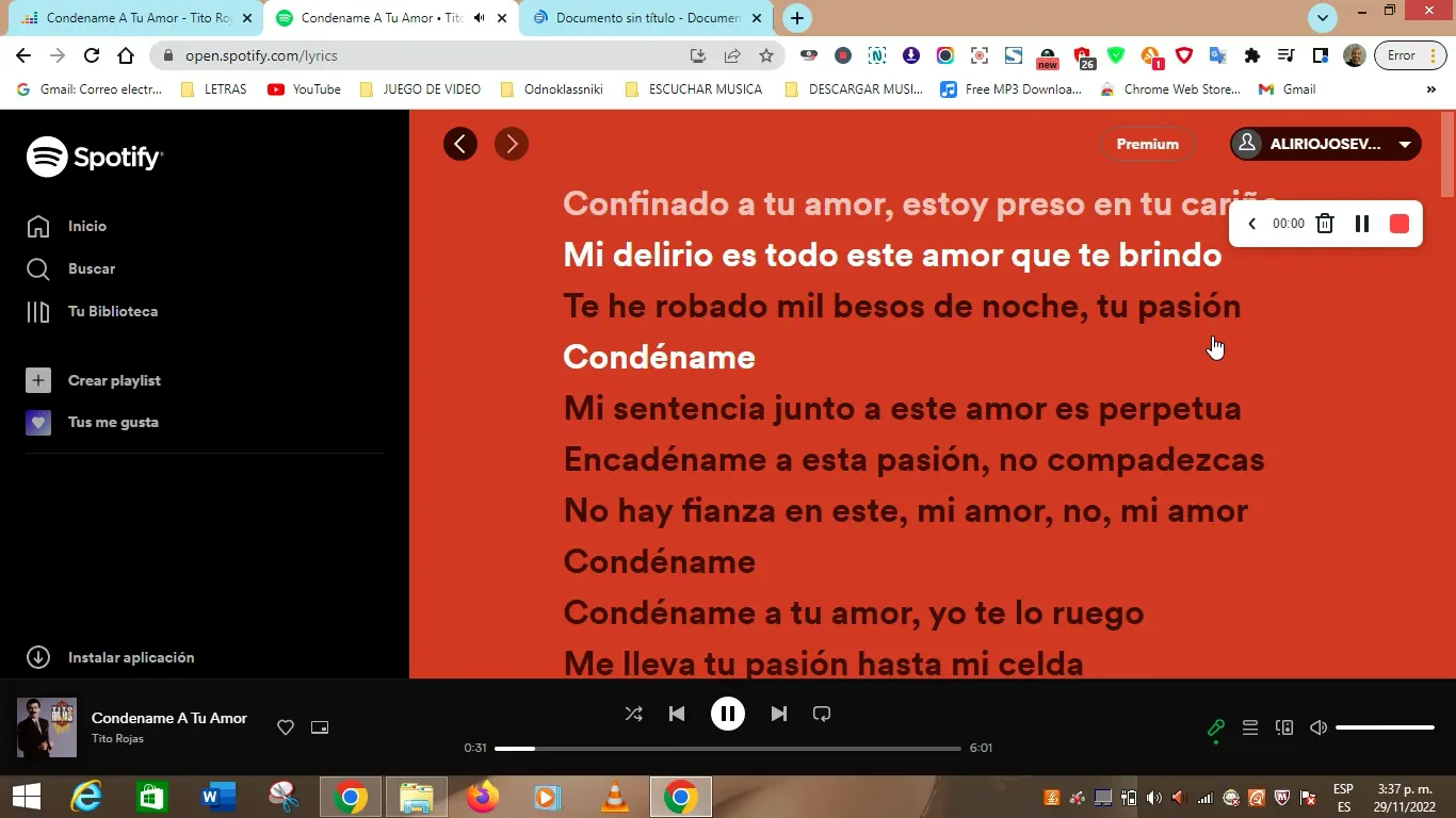 CONDENAME A TU AMOR LETRA TITO ROJAS New Recording - 29/11/2022, 3:37: ...