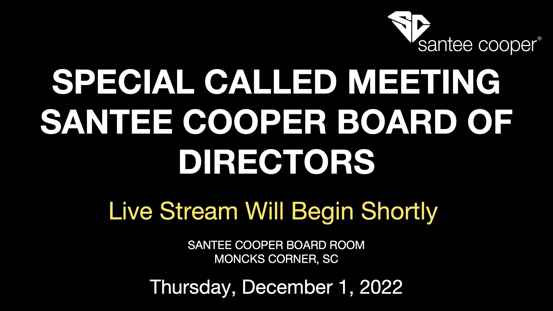 SPECIAL CALLED MEETING SANTEE COOPER BOARD OF DIRECTORS on Vimeo