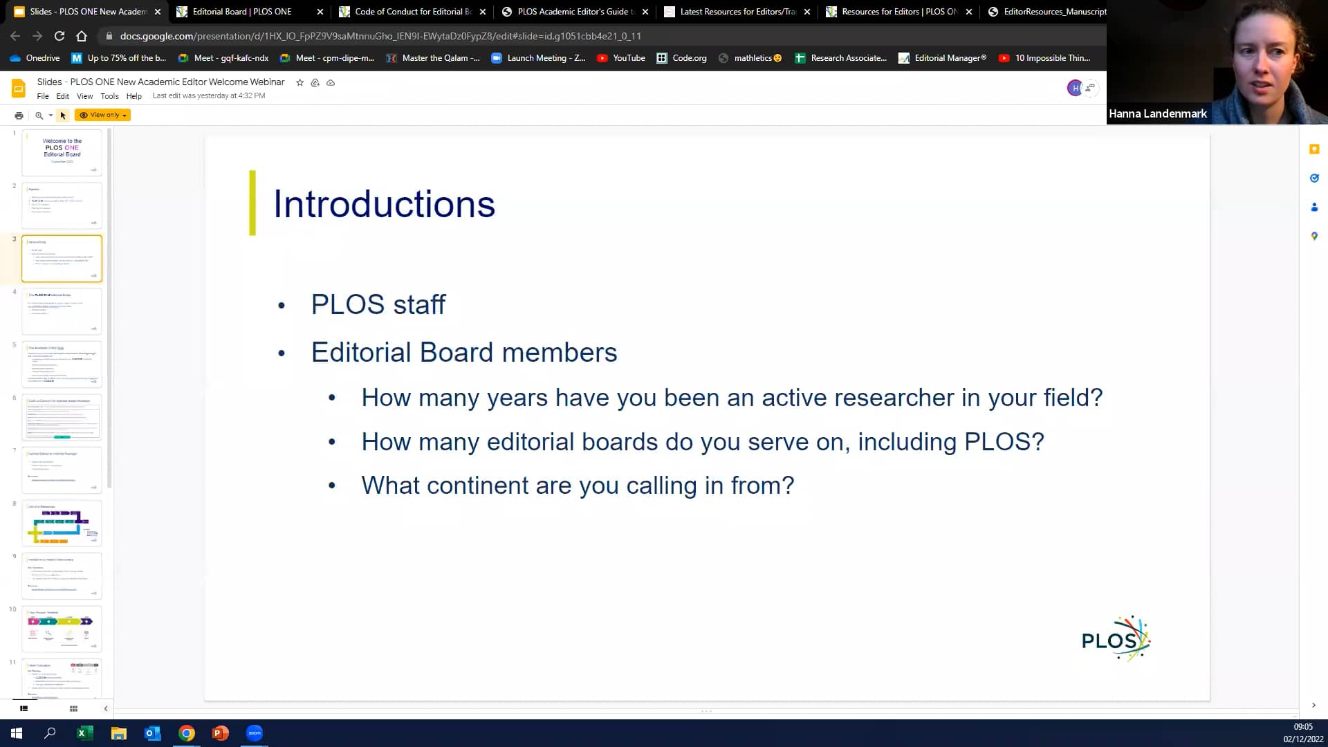 PLOS ONE New Academic Editor Welcome Webinar - December 2022 - Session 1 on Vimeo