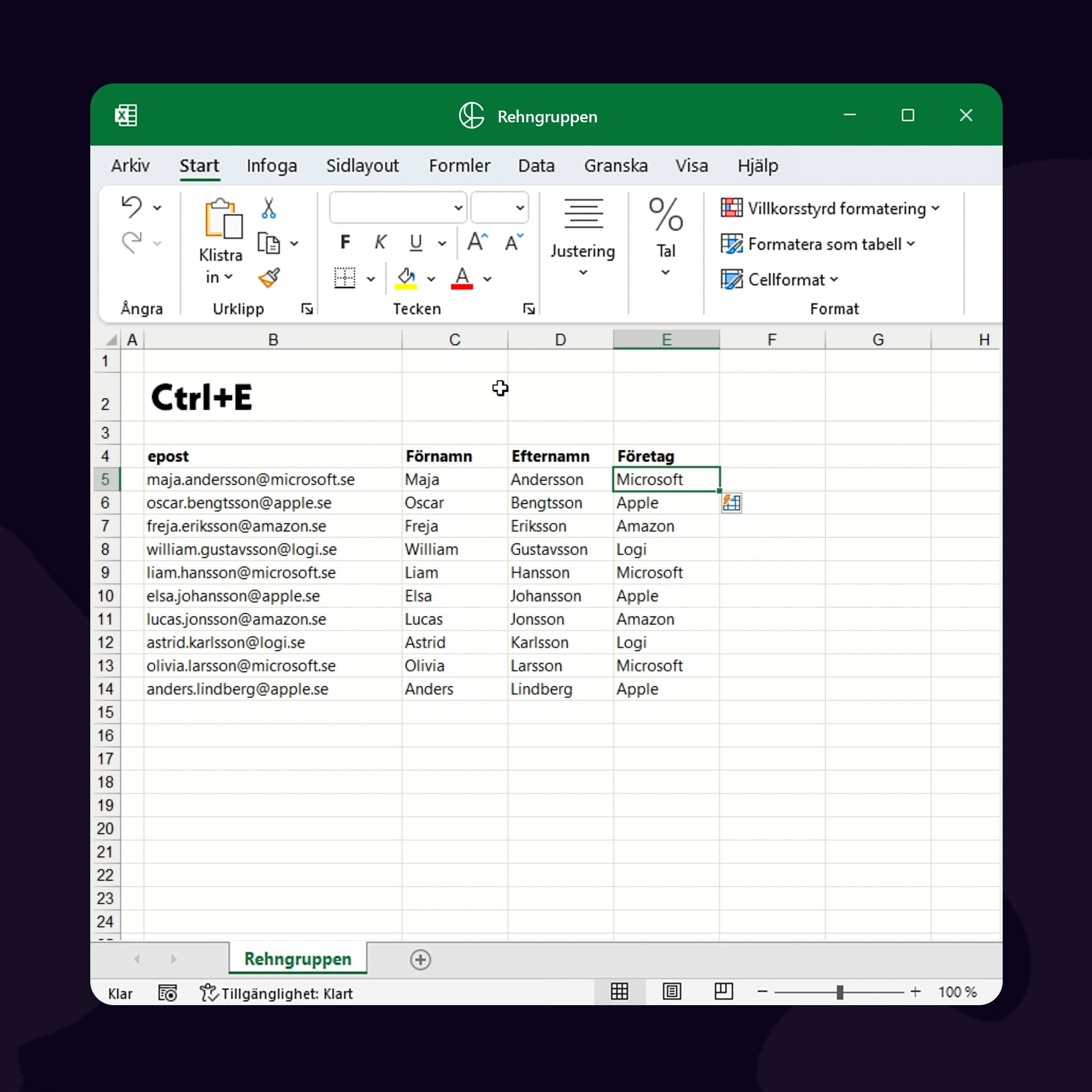 Excel - Ctrl+E on Vimeo
