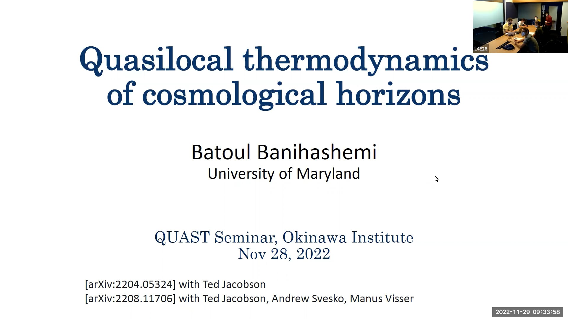 Batoul Banihashemi (University of Maryland) -- Quasilocal ...