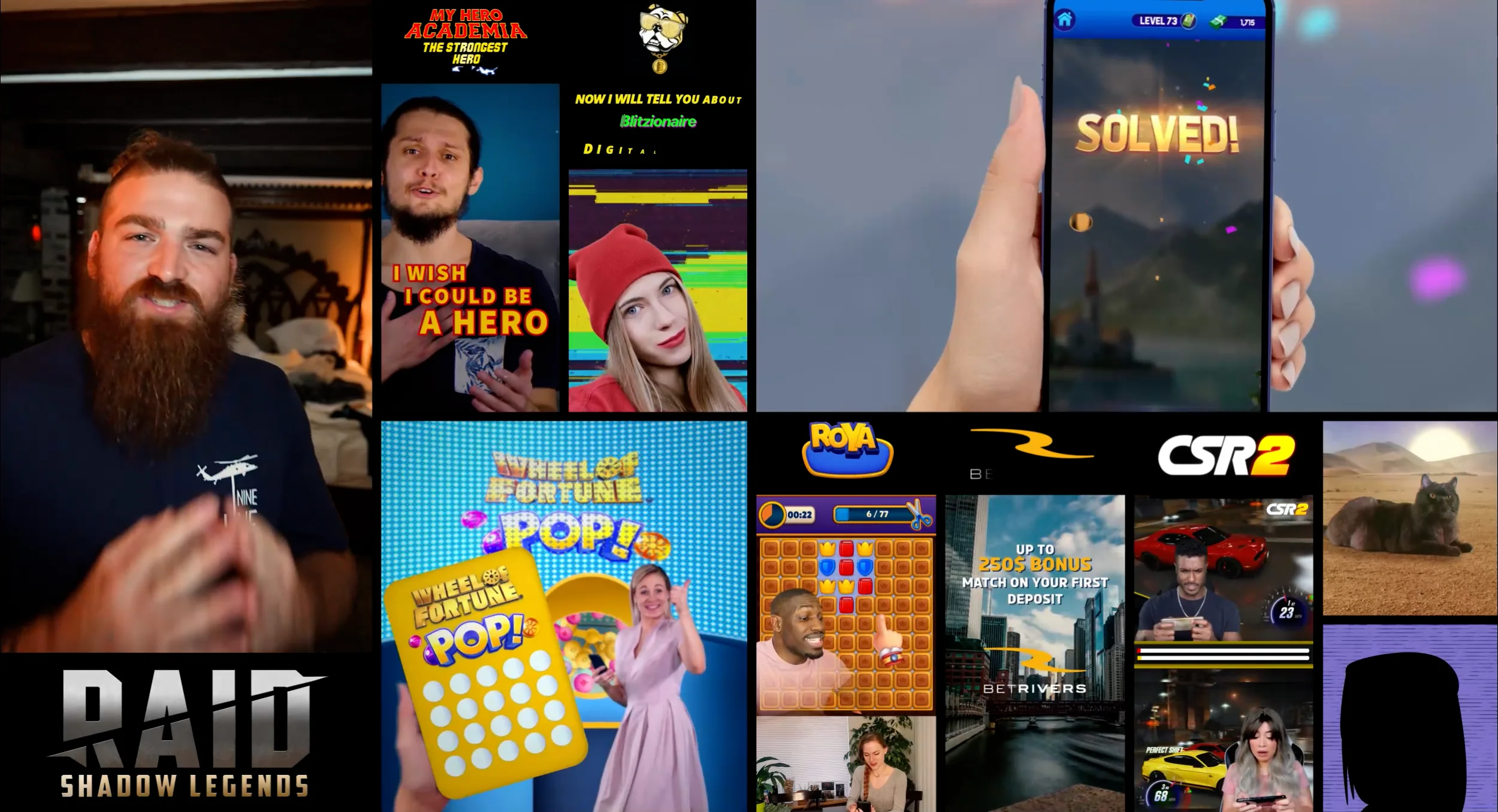 Сollage of video ads on Vimeo