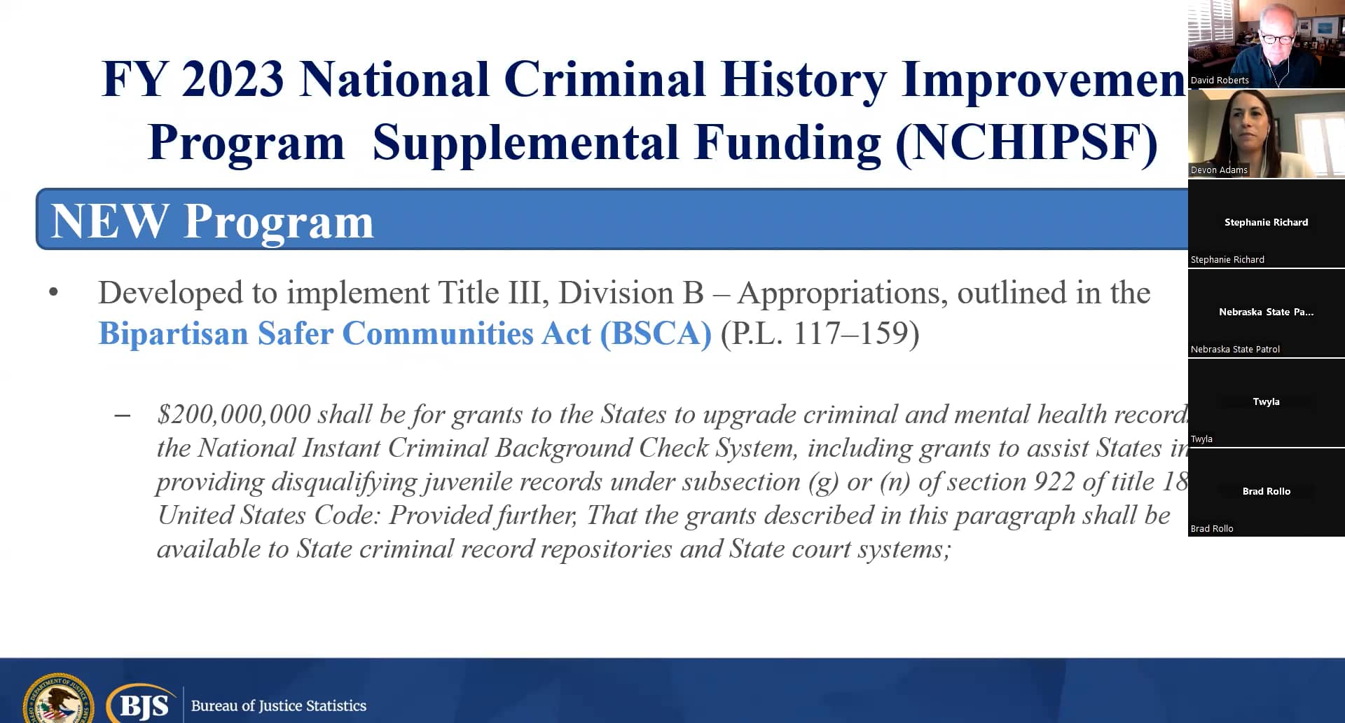 SEARCH-BJS Webinar on FY 2023 NCHIP Supplemental Funding Dec 13, 2022 ...