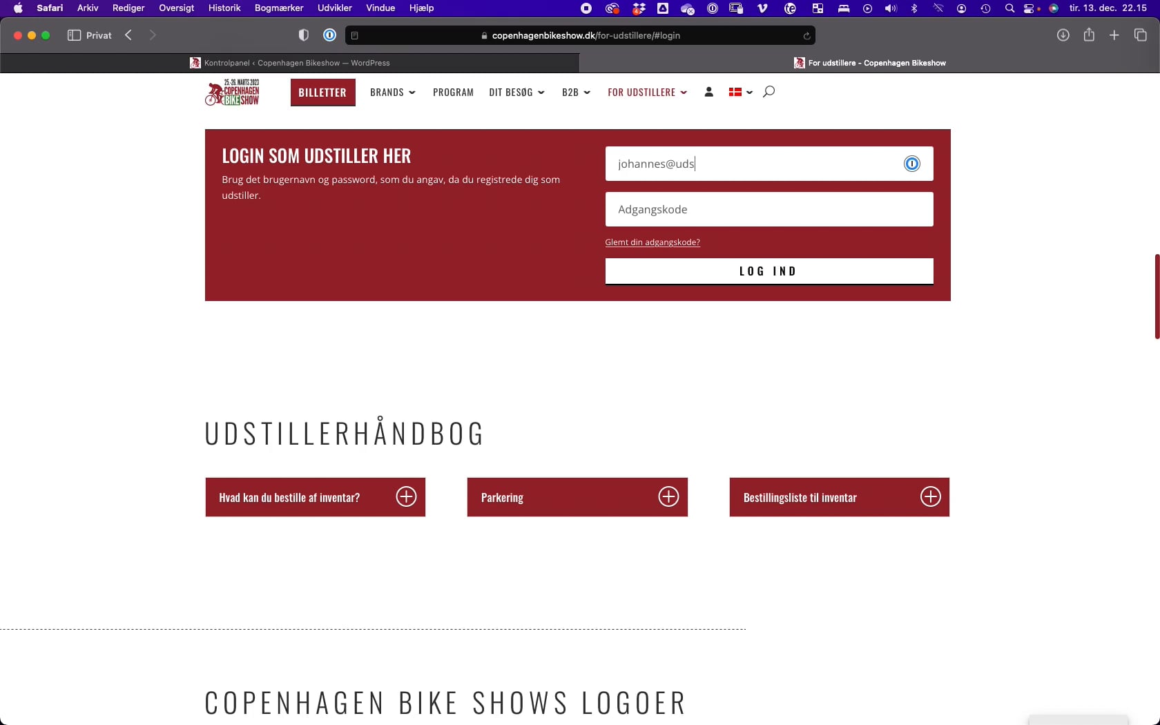 Login og glemt password on Vimeo