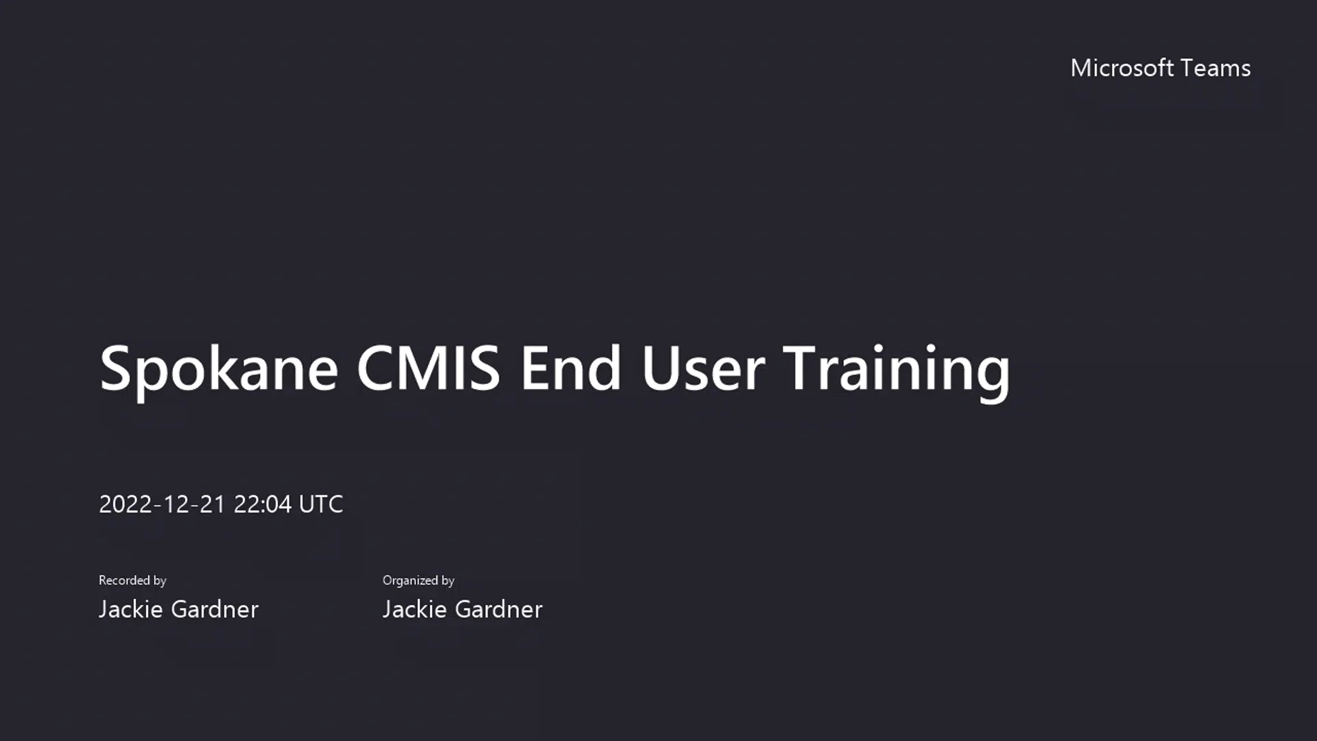 Spokane CMIS End User Training