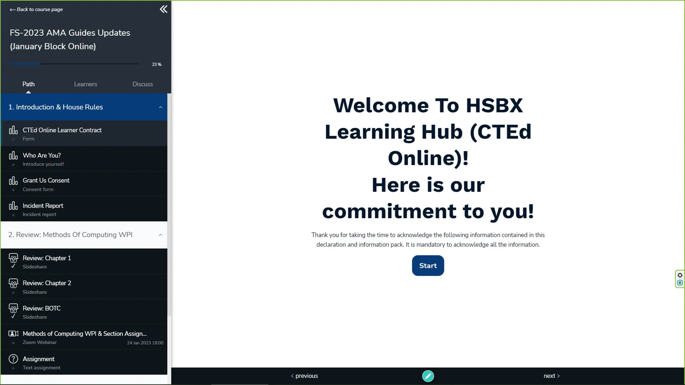 The HSBX Learning Hub Course Player
