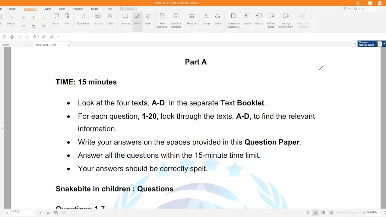 OET READING SNAKE BITE DAY 45