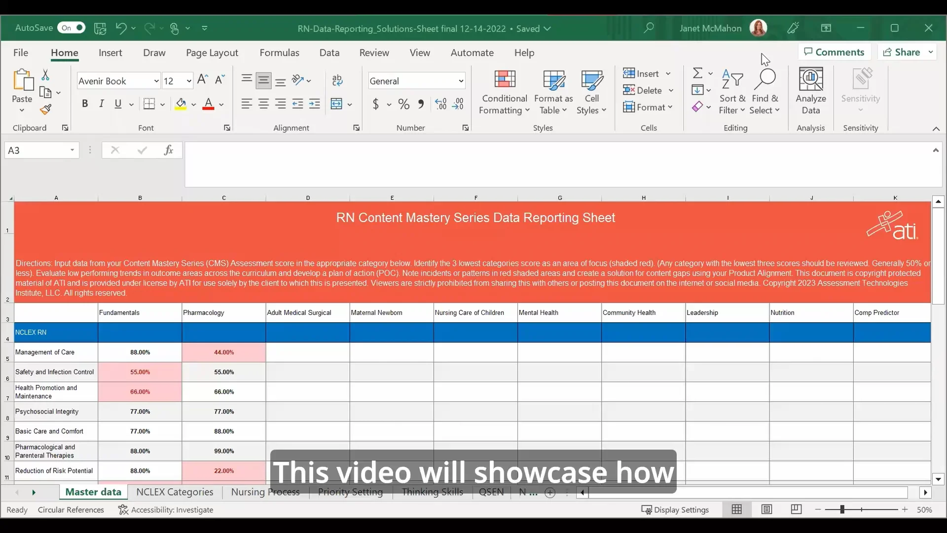 Content Mastery Data Reporting Sheet