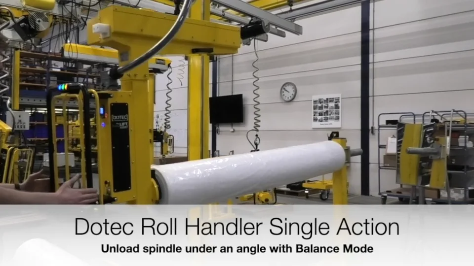 Dotec RH100 Single Action (SA) roll handler for stretch film.mp4