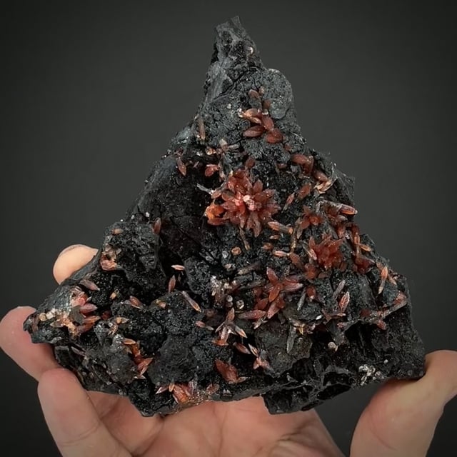 Rhodochrosite on Manganite ore | Moanda Mine, Haut-Ogooué Prov., Gabon