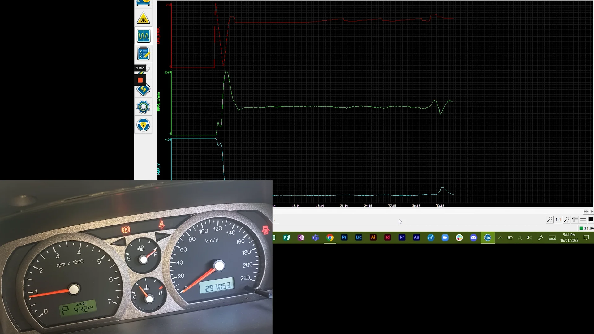 Forscan graph order of rows: 1) LPG Stepper Motor Count, 2) RPM 1/min ...