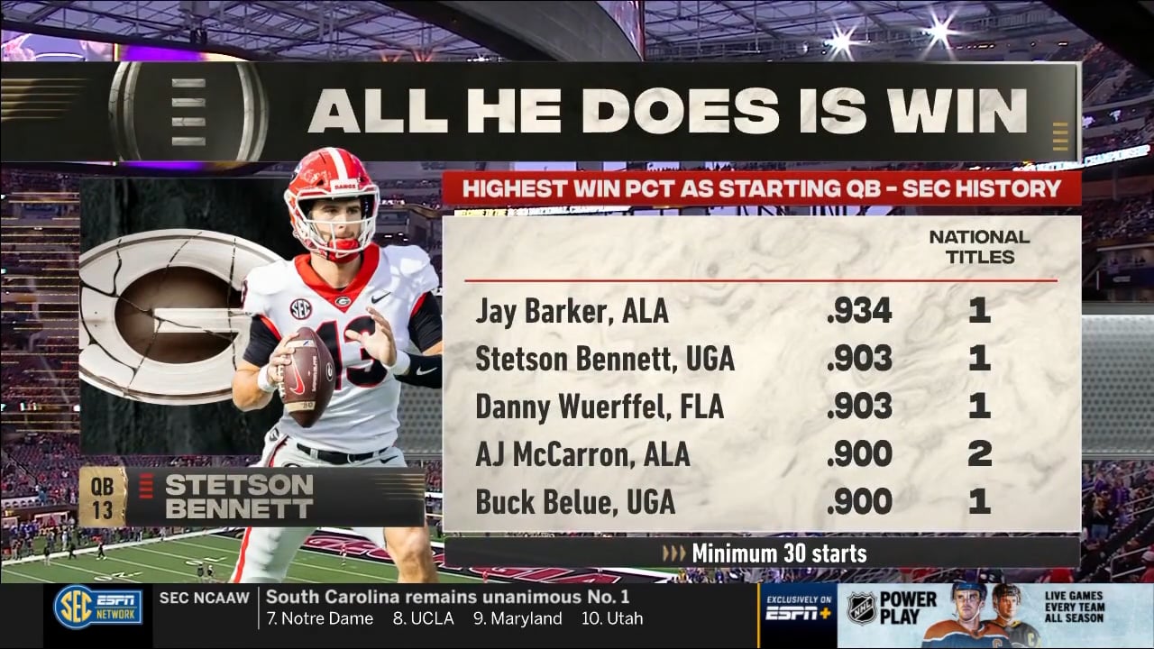 SEC Nation Stetson Bennett win pct_010923_Mills on Vimeo