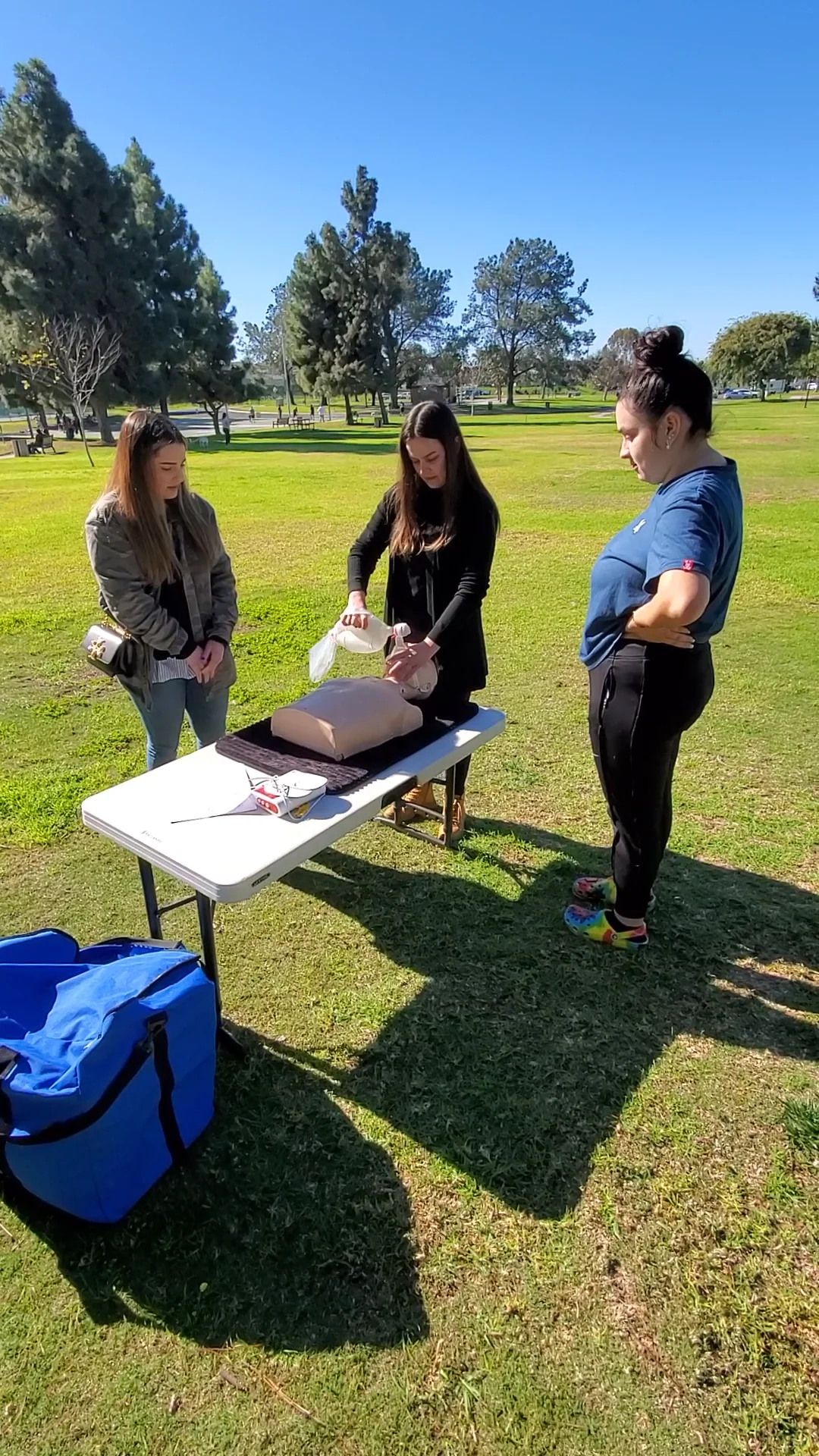 Two Rescuers Practicing the use of the AED and the Bag Mask on Vimeo