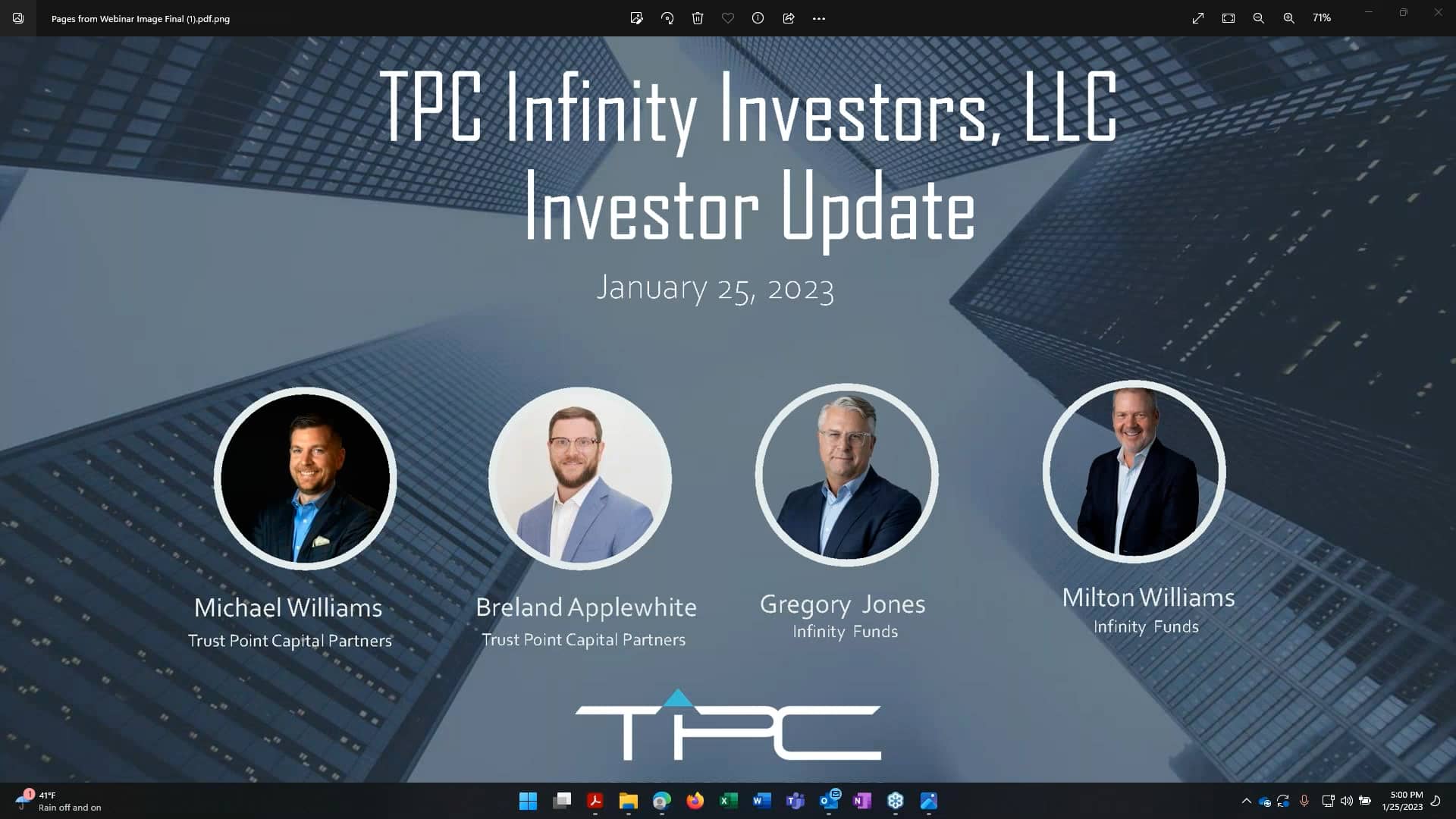 TPC Infinity Investors, LLC Investor Update.mp4 on Vimeo