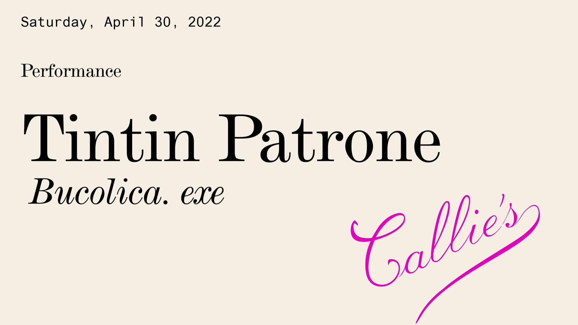 20220430_Tintin Patrone_Bucolica_Performance at Callie's_© Callie's ...