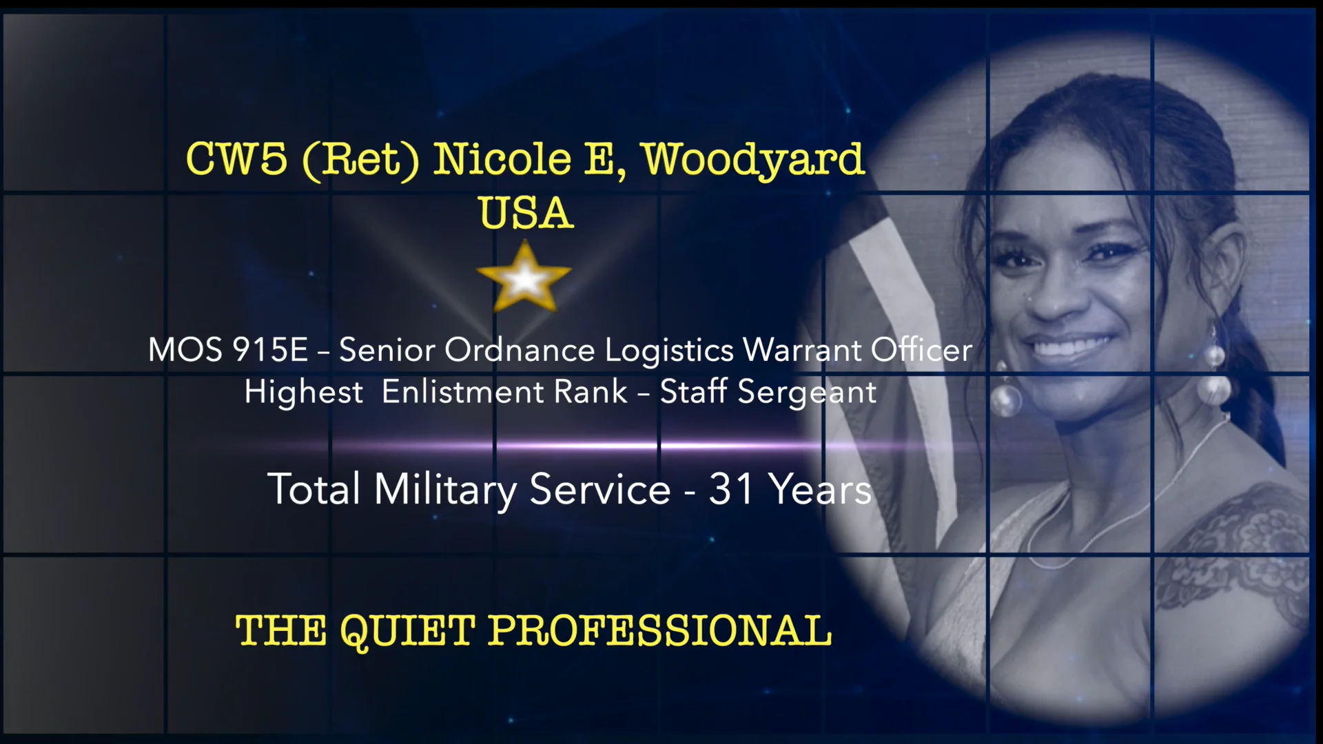CW5 (Ret) Nicole E.Woodyard on Vimeo