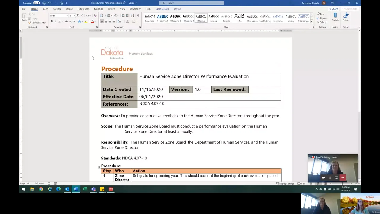 North Dakota Department of Human Services Performance Evaluation Training