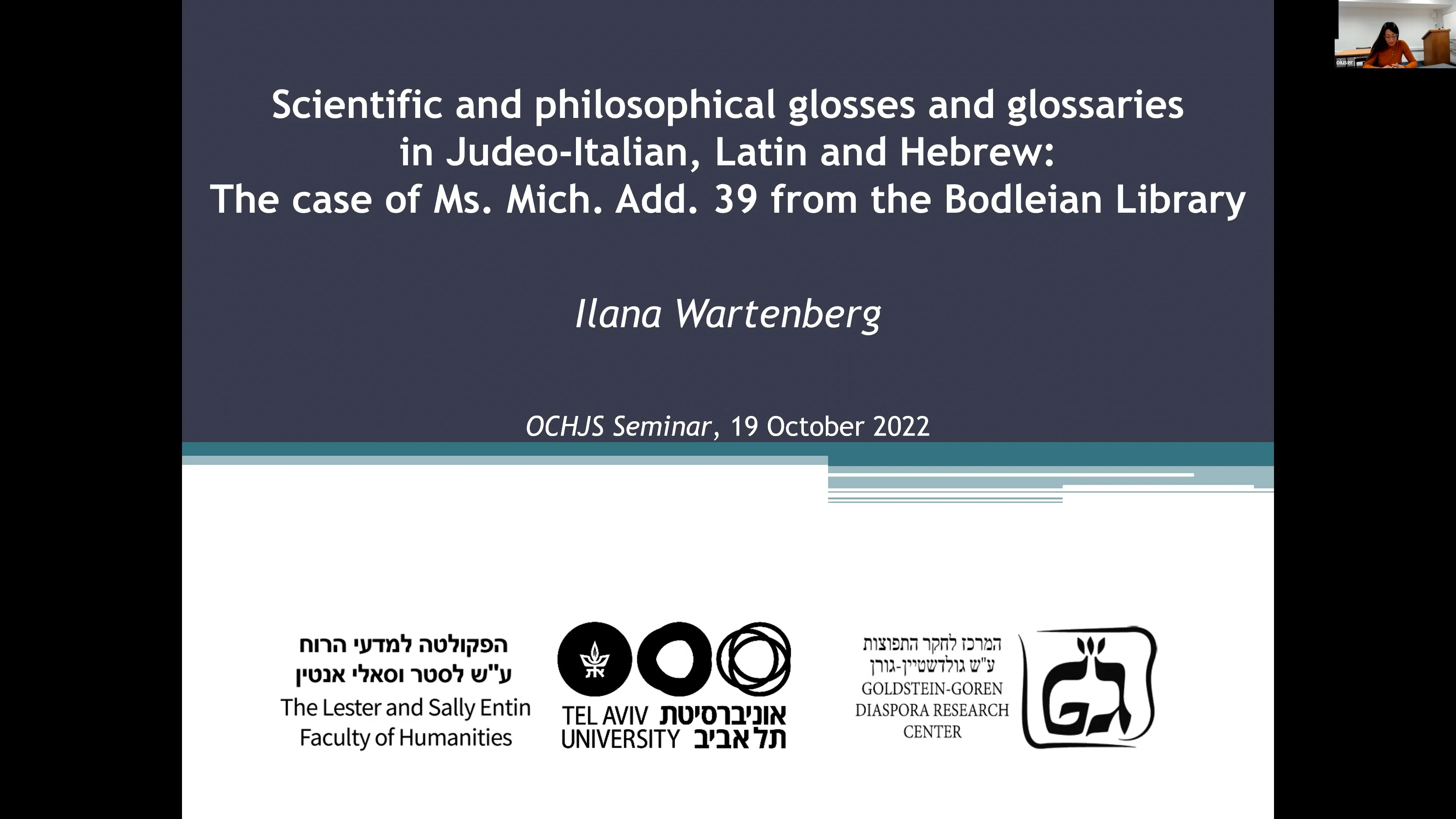 OSAJS Lecture (Michaelmas 2022): Dr Ilana Wartenberg, 'Scientific and ...