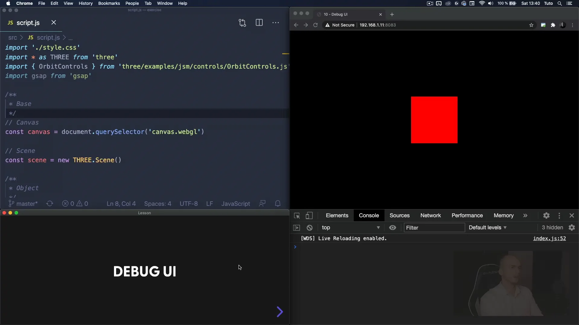 09 — Debug UI — Three.js Journey on Vimeo