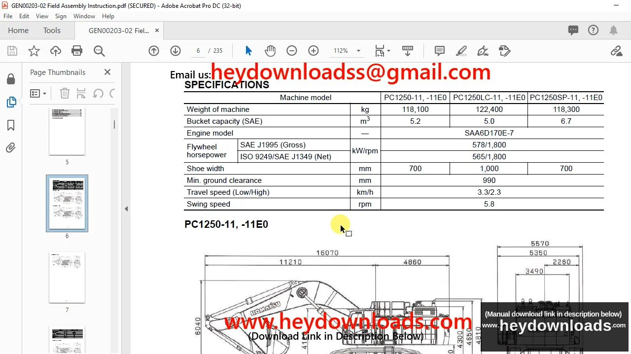 Komatsu PC1250-11 PC1250-11E0 PC1250LC-11 PC1250LC-11E0PC 1250SP-11 ...