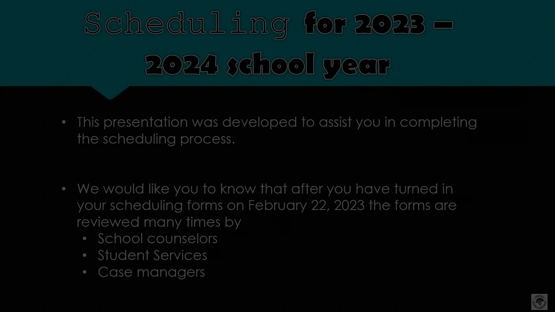 22-23 Scheduling Presentation for 23-24 SY on Vimeo