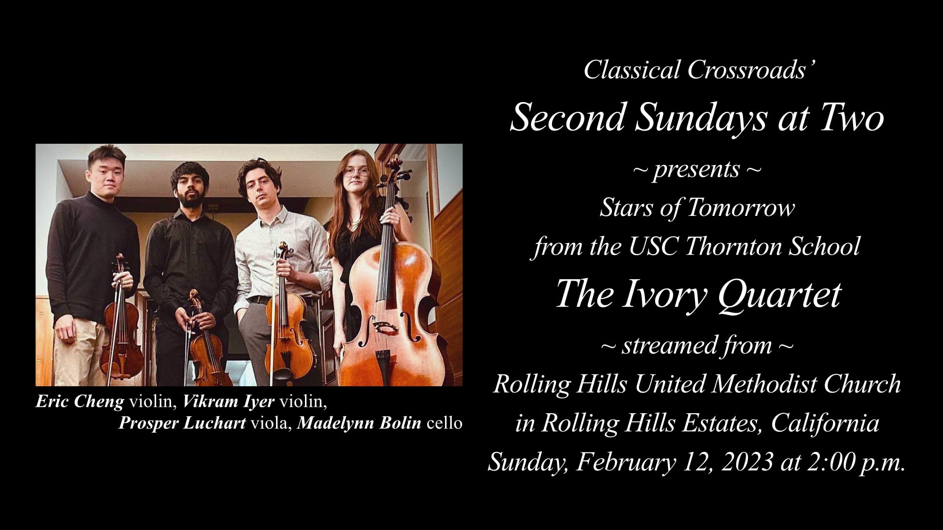 Ivory String Quartet on Classical Crossroads' "Second Sundays at Two" on Vimeo