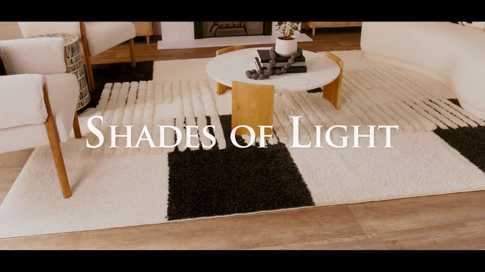 Geometric New Wave Shag Rug (Black, White, & Cream) | Shades of Light ...