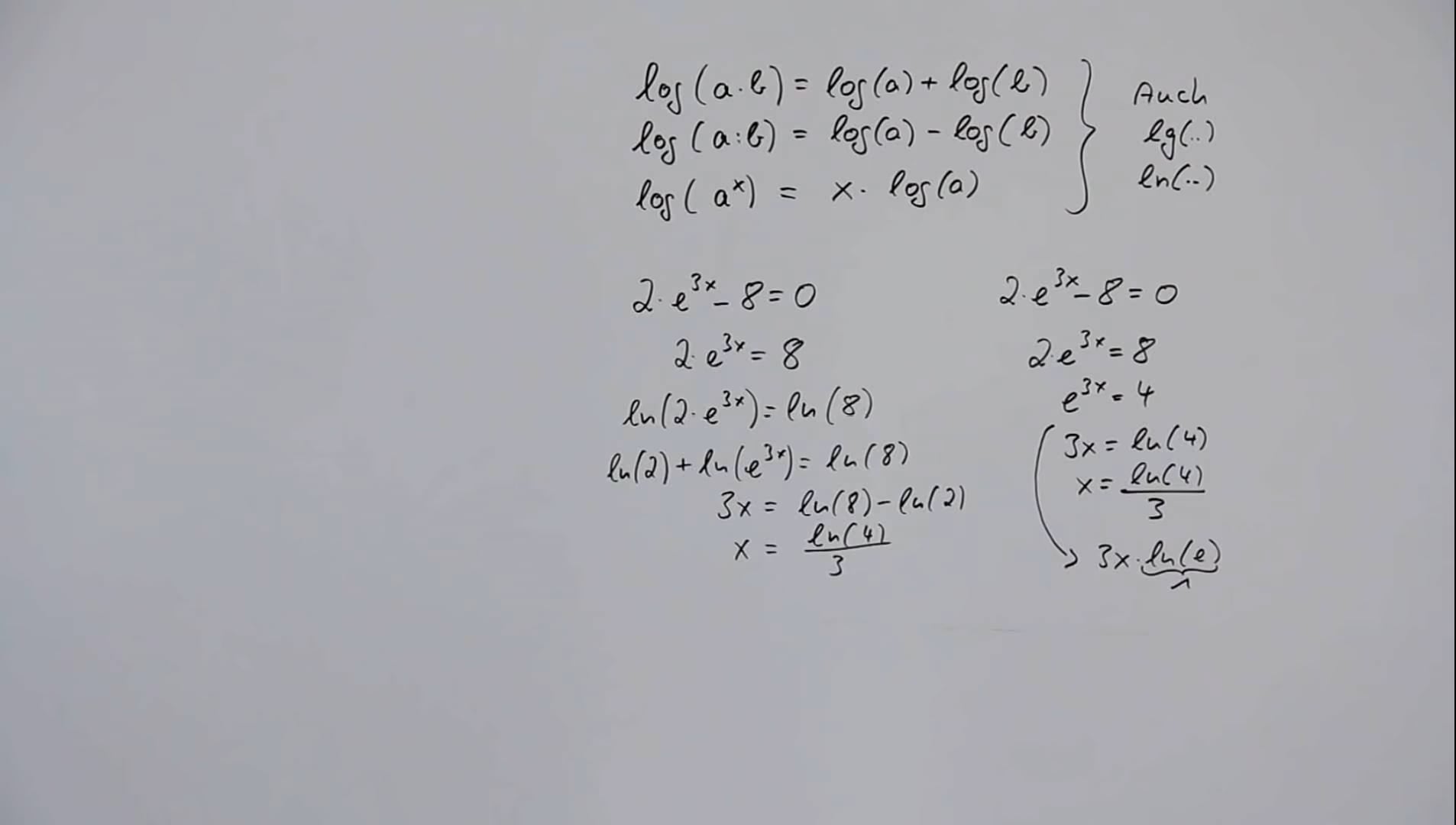 Logarithmusgesetze, Exponentialgleichung mit e hoch x umstellen - Mathe ...